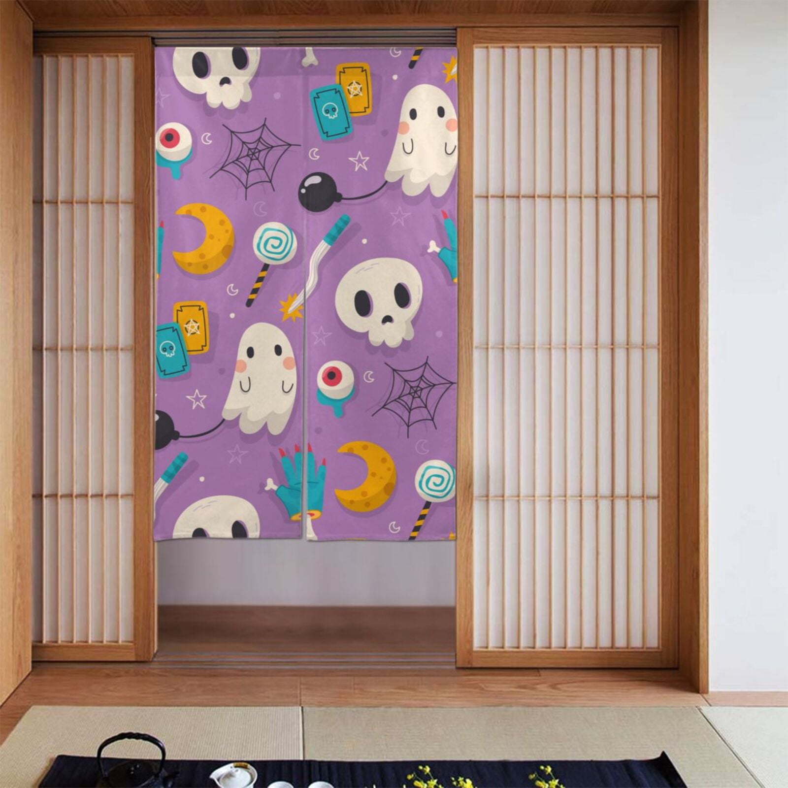 XMXT Japanese Noren Doorway Room Divider Curtain,Ghost Skull Background ...