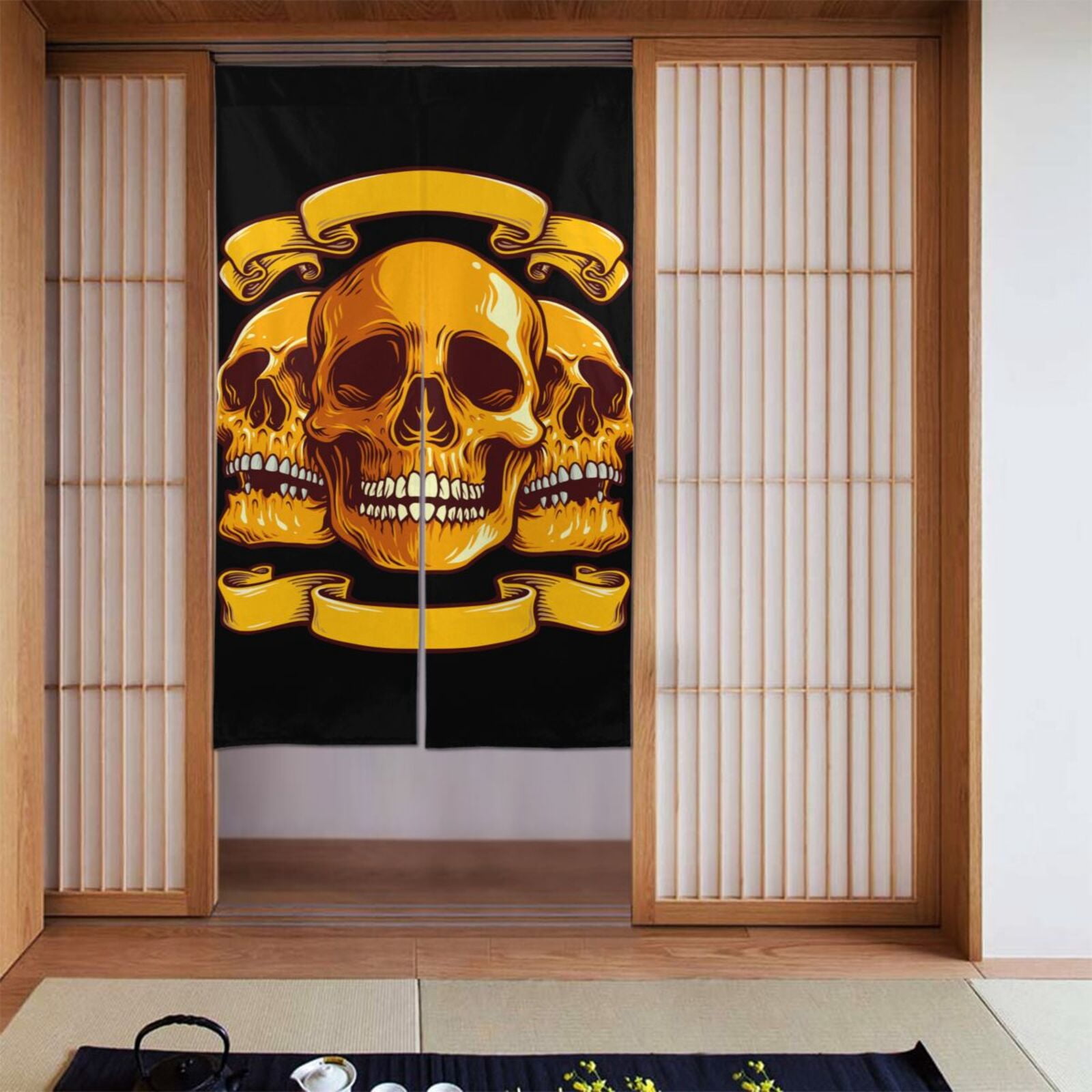 XMXT Japanese Noren Doorway Room Divider Curtain,Gold Skeleton Badge ...