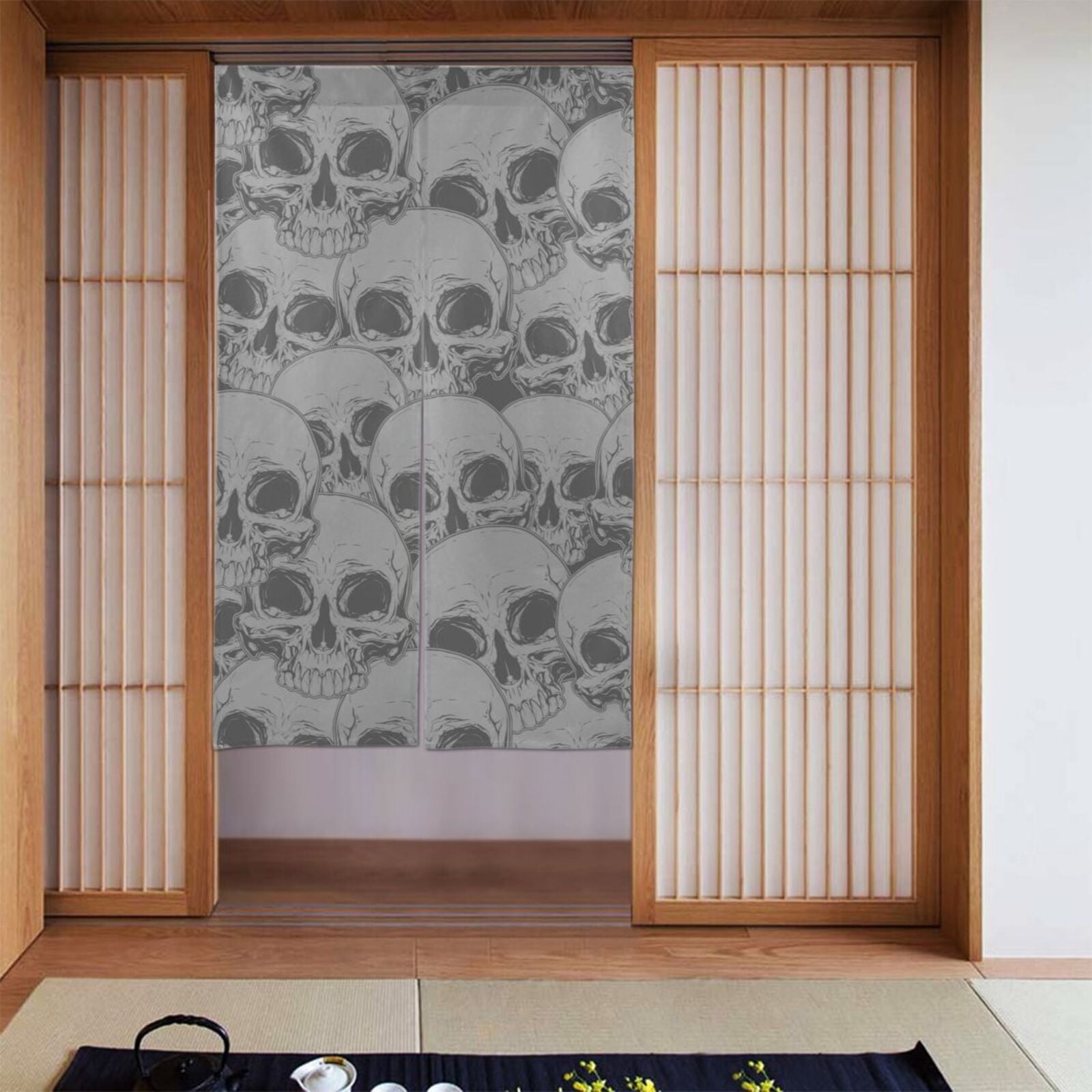 XMXT Japanese Noren Doorway Room Divider Curtain,Grey Skeleton Print ...