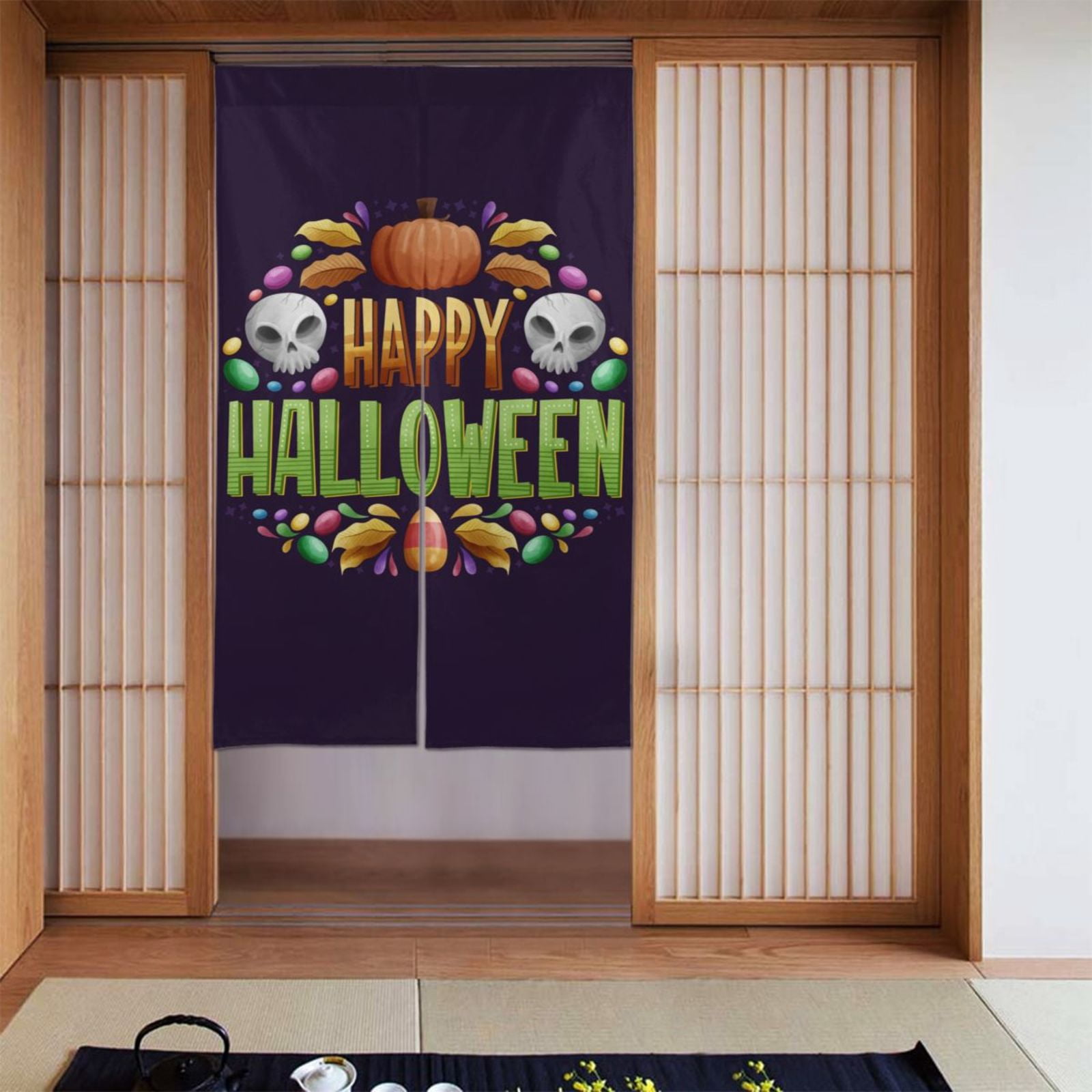 XMXT Japanese Noren Doorway Room Divider Curtain,Halloween Skeleton ...
