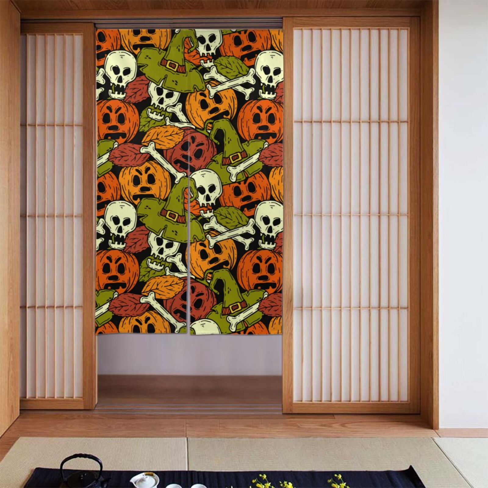 XMXT Japanese Noren Doorway Room Divider Curtain,Halloween Skeleton ...