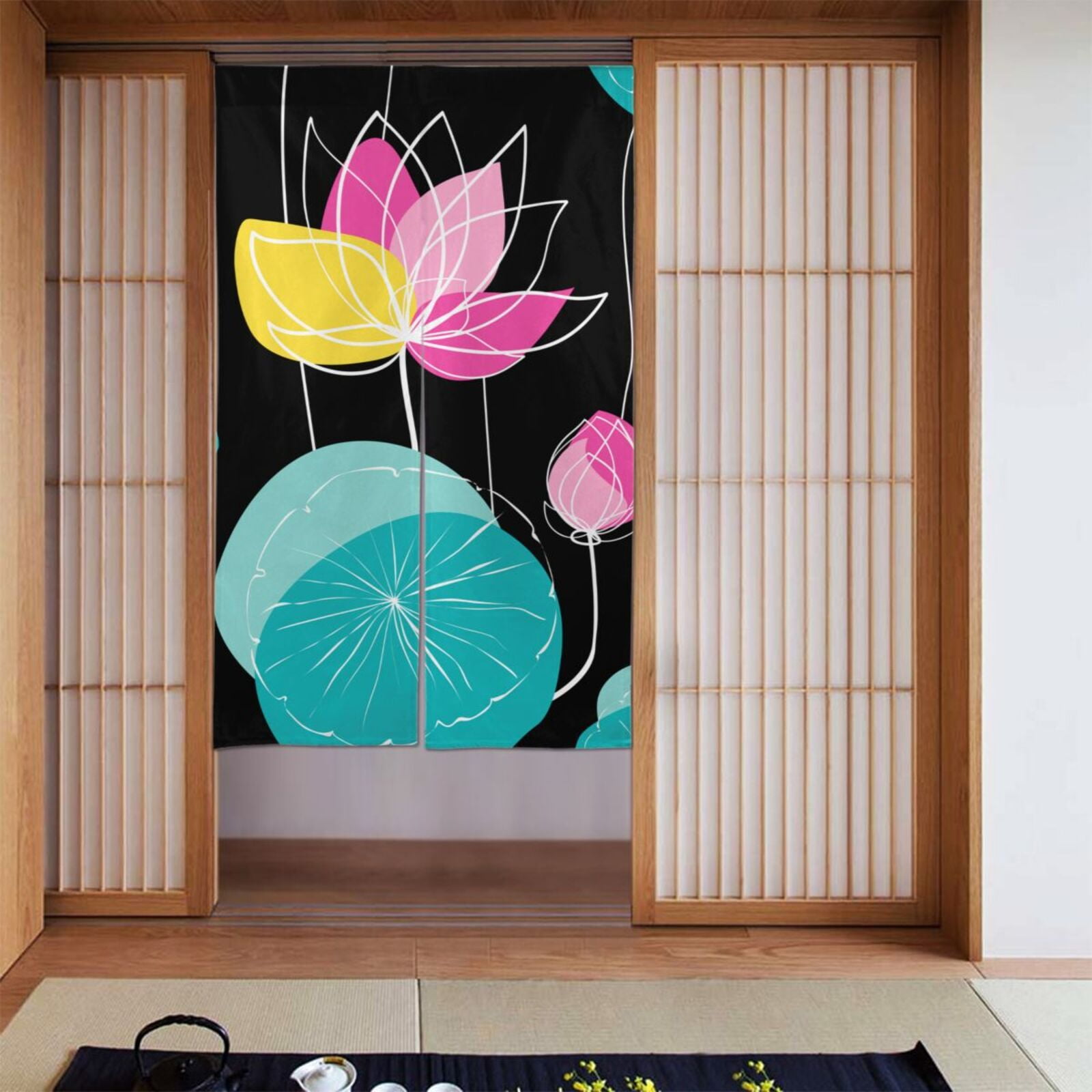 XMXT Japanese Noren Doorway Room Divider Curtain,Hand Drawn Lotus ...