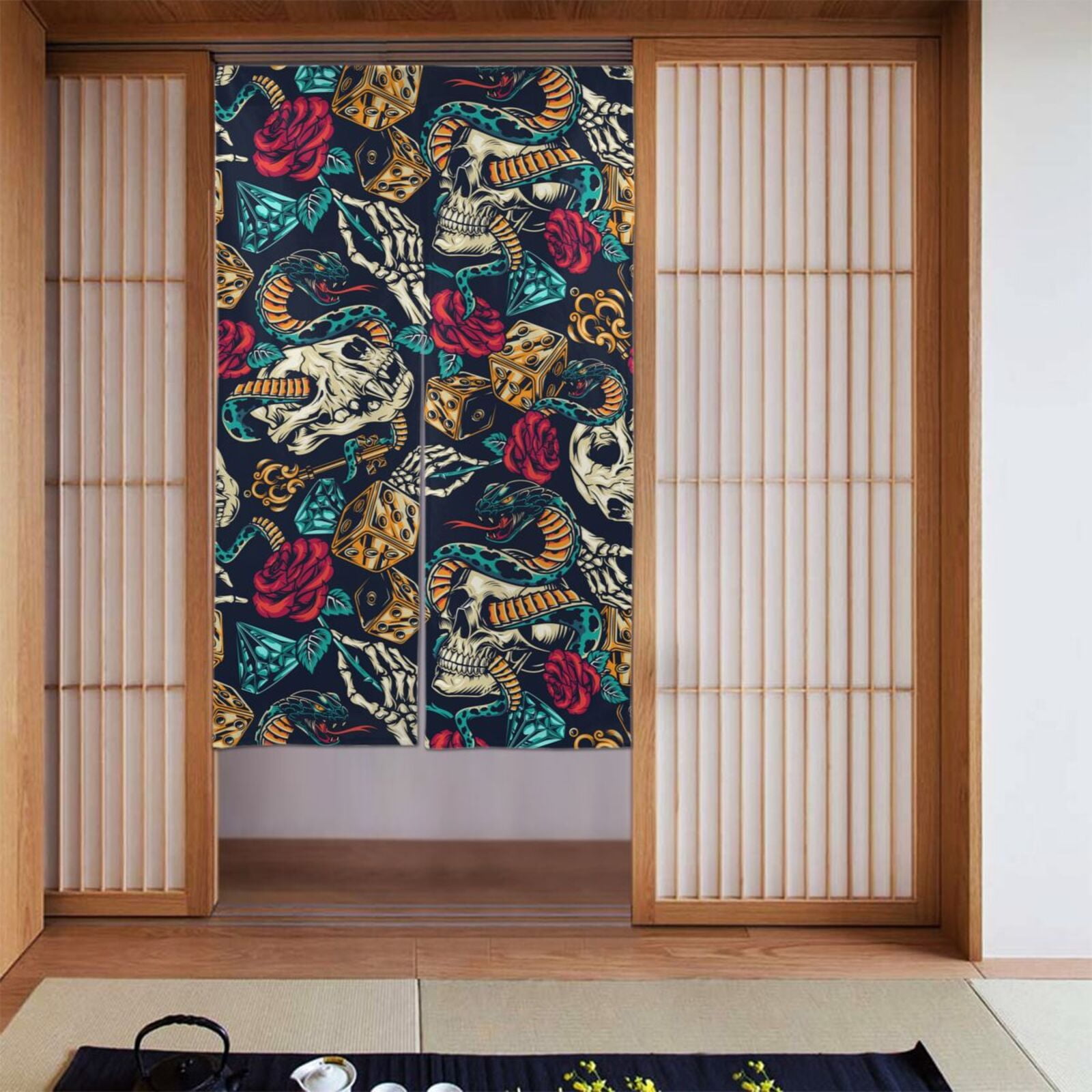 XMXT Japanese Noren Doorway Room Divider Curtain,Kull Snake Flower ...