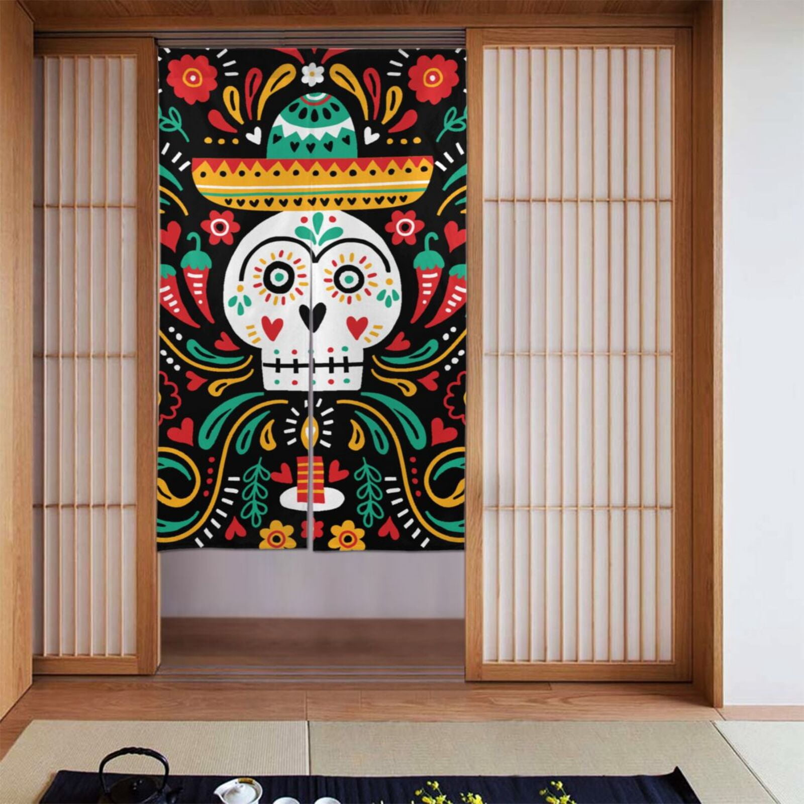 XMXT Japanese Noren Doorway Room Divider Curtain,Mexican Skeleton Decor ...