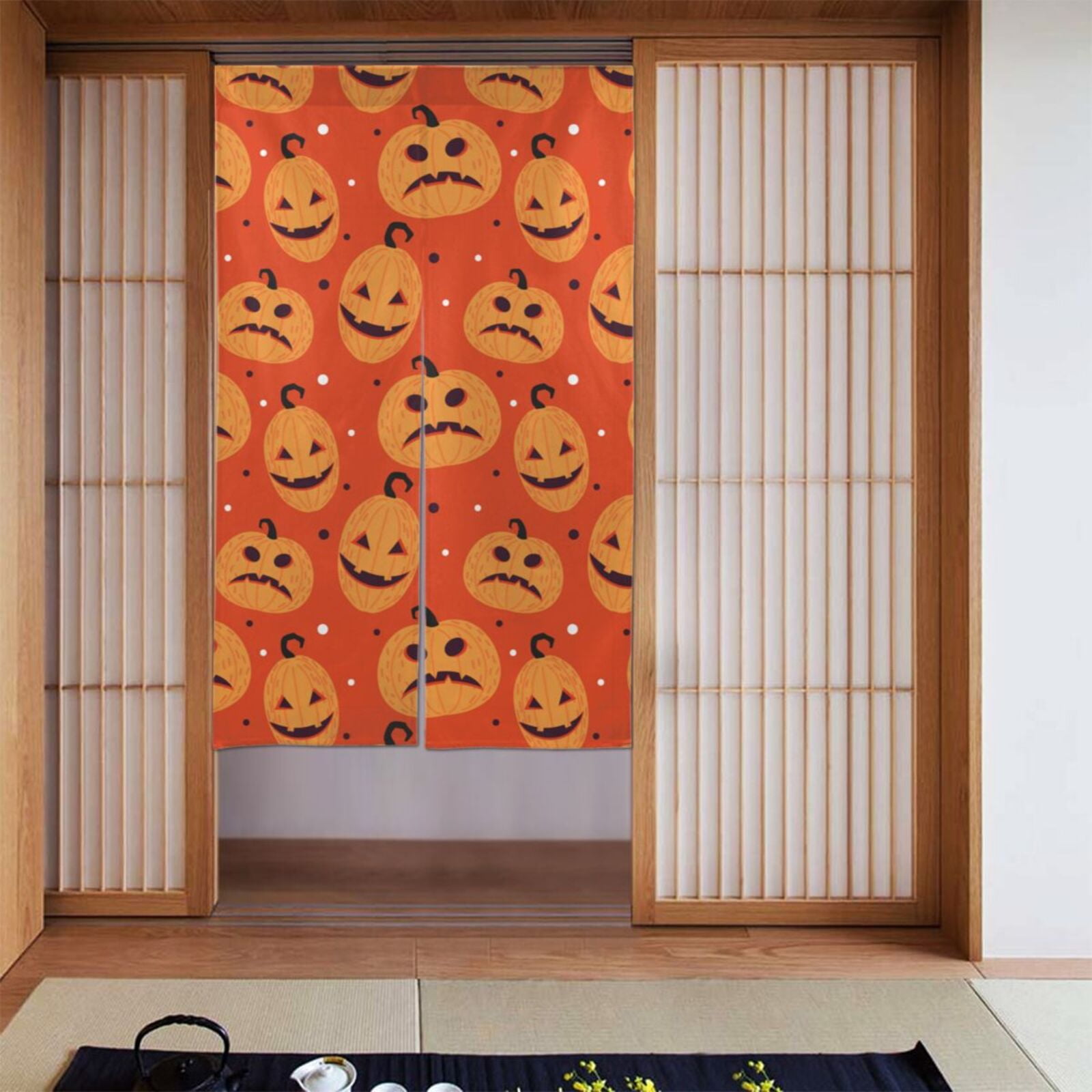 XMXT Japanese Noren Doorway Room Divider Curtain,Orange Pumpkin Ghost ...