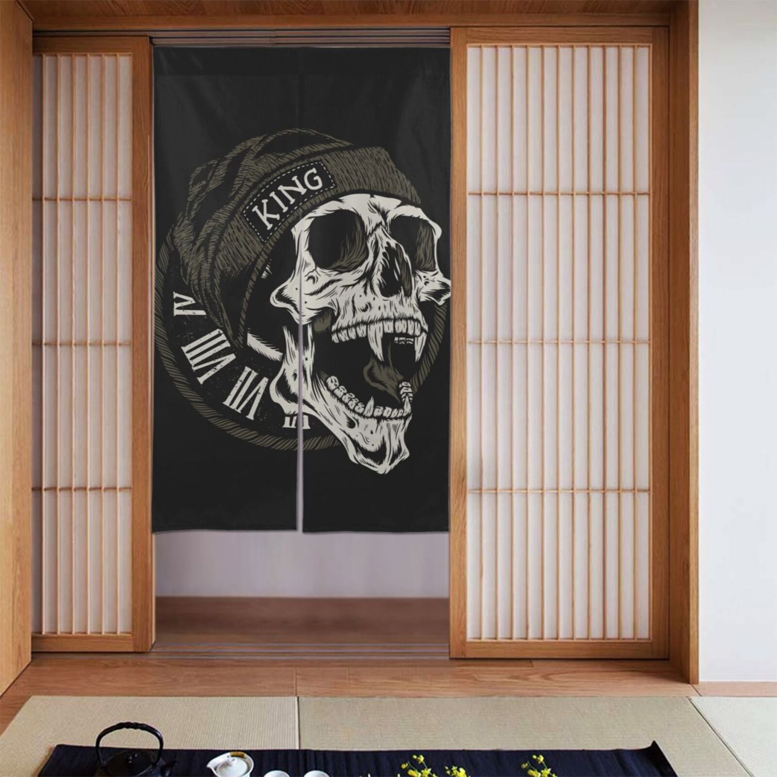 XMXT Japanese Noren Doorway Room Divider Curtain,Pointed Tooth Skull ...