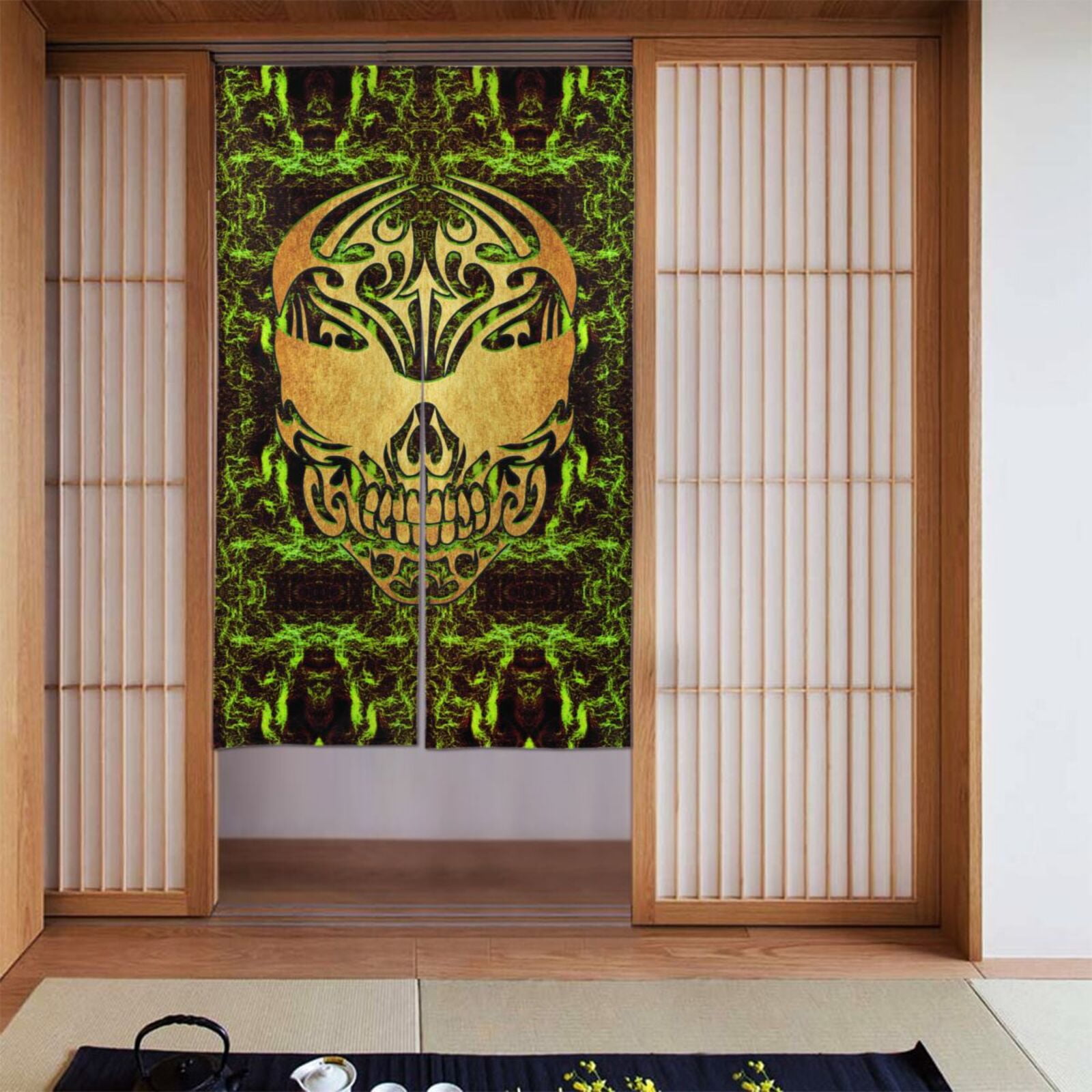 XMXT Japanese Noren Doorway Room Divider Curtain,Skeleton Flame Tribal ...