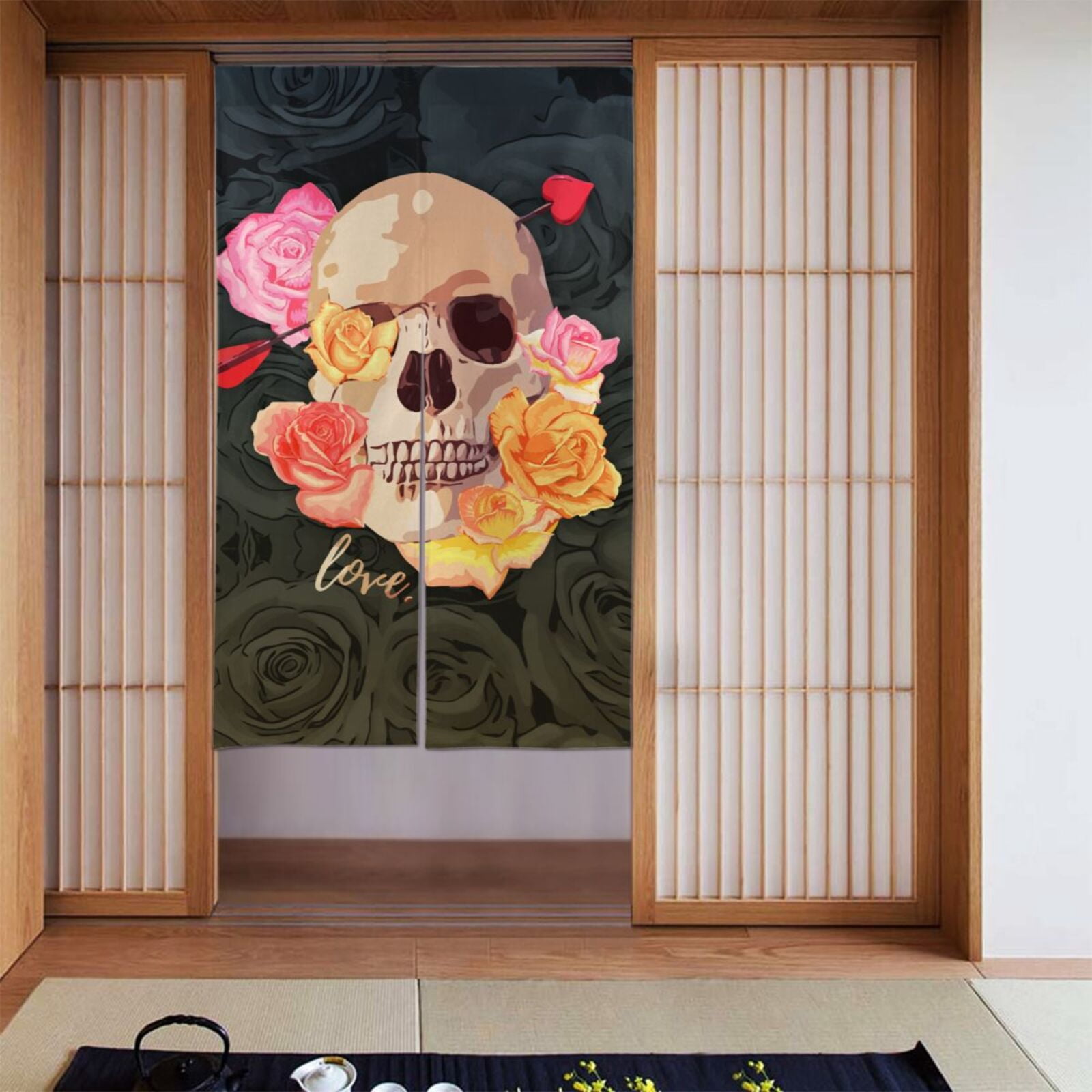 XMXT Japanese Noren Doorway Room Divider Curtain,Skeleton Love Rose ...
