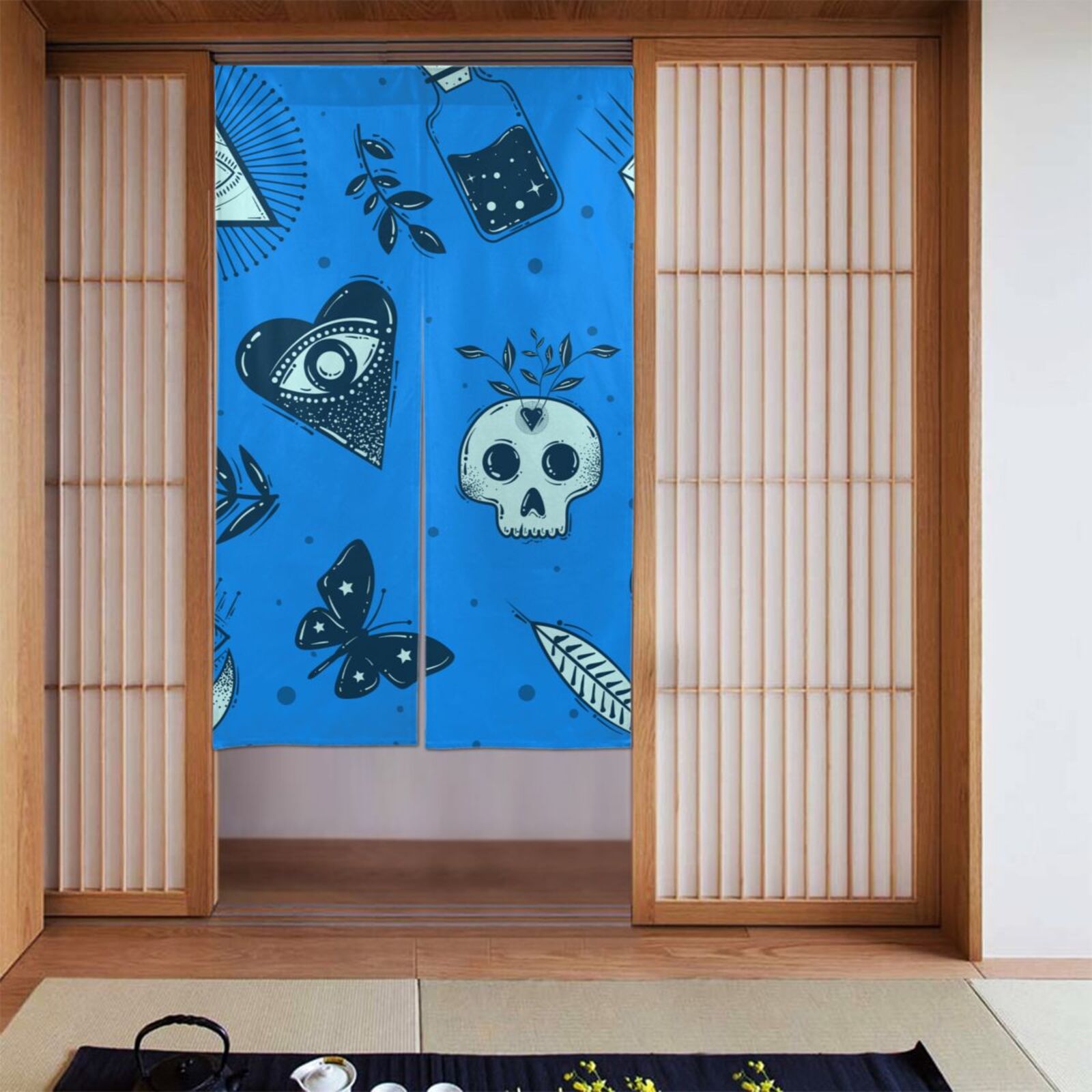 XMXT Japanese Noren Doorway Room Divider Curtain,Skeleton Moon Blue ...