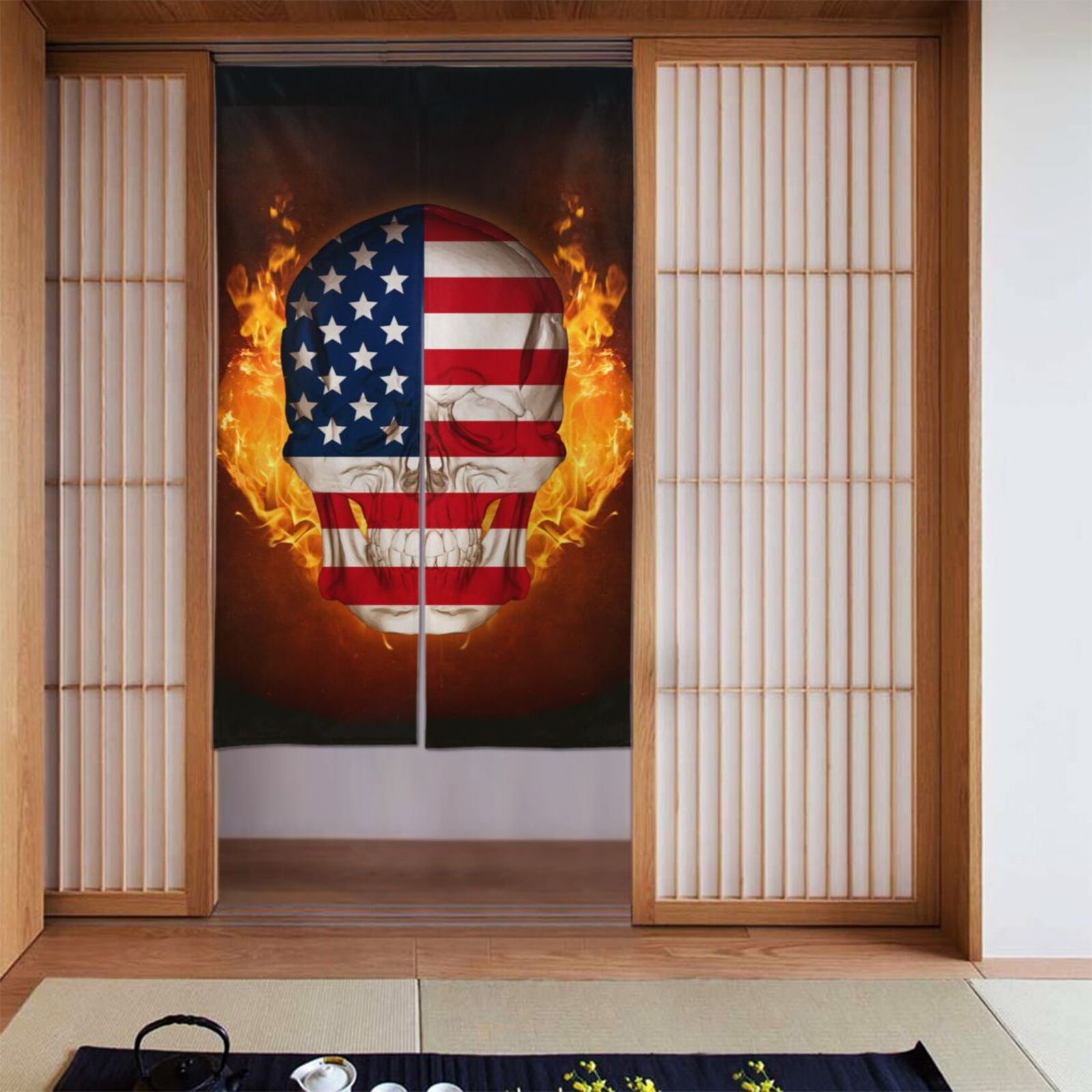 XMXT Japanese Noren Doorway Room Divider Curtain,Skull Flag Flame Print ...