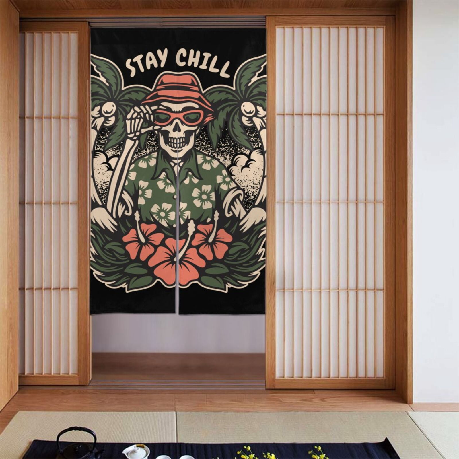 XMXT Japanese Noren Doorway Room Divider Curtain,Stay Chill Skeleton ...