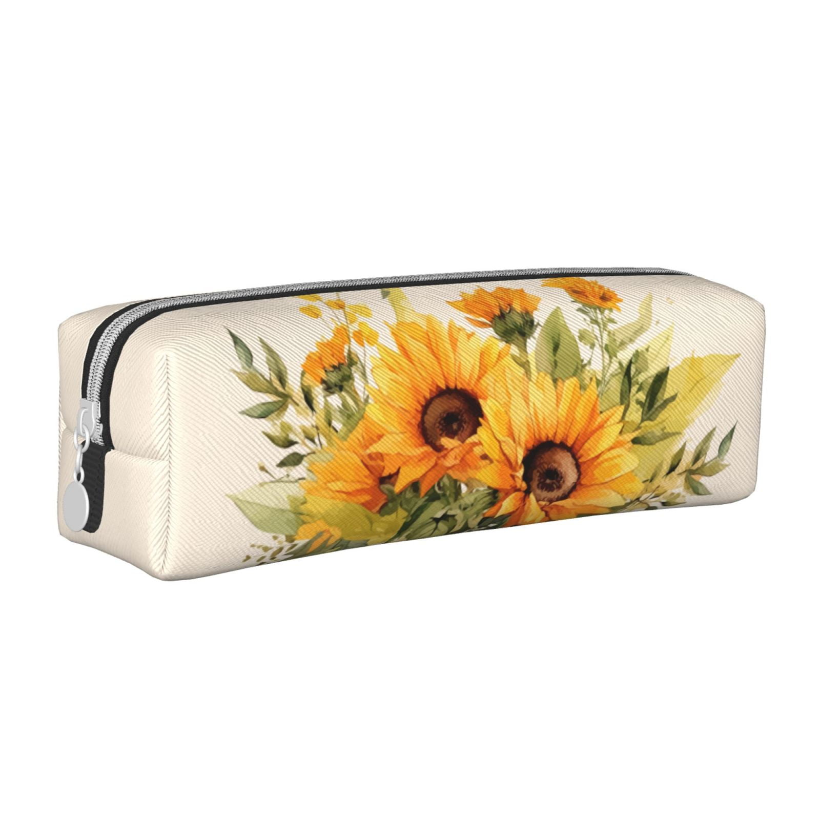 XMXT Leather Pencil Case, Beautiful Sunflower Watercolor Large Capacity ...
