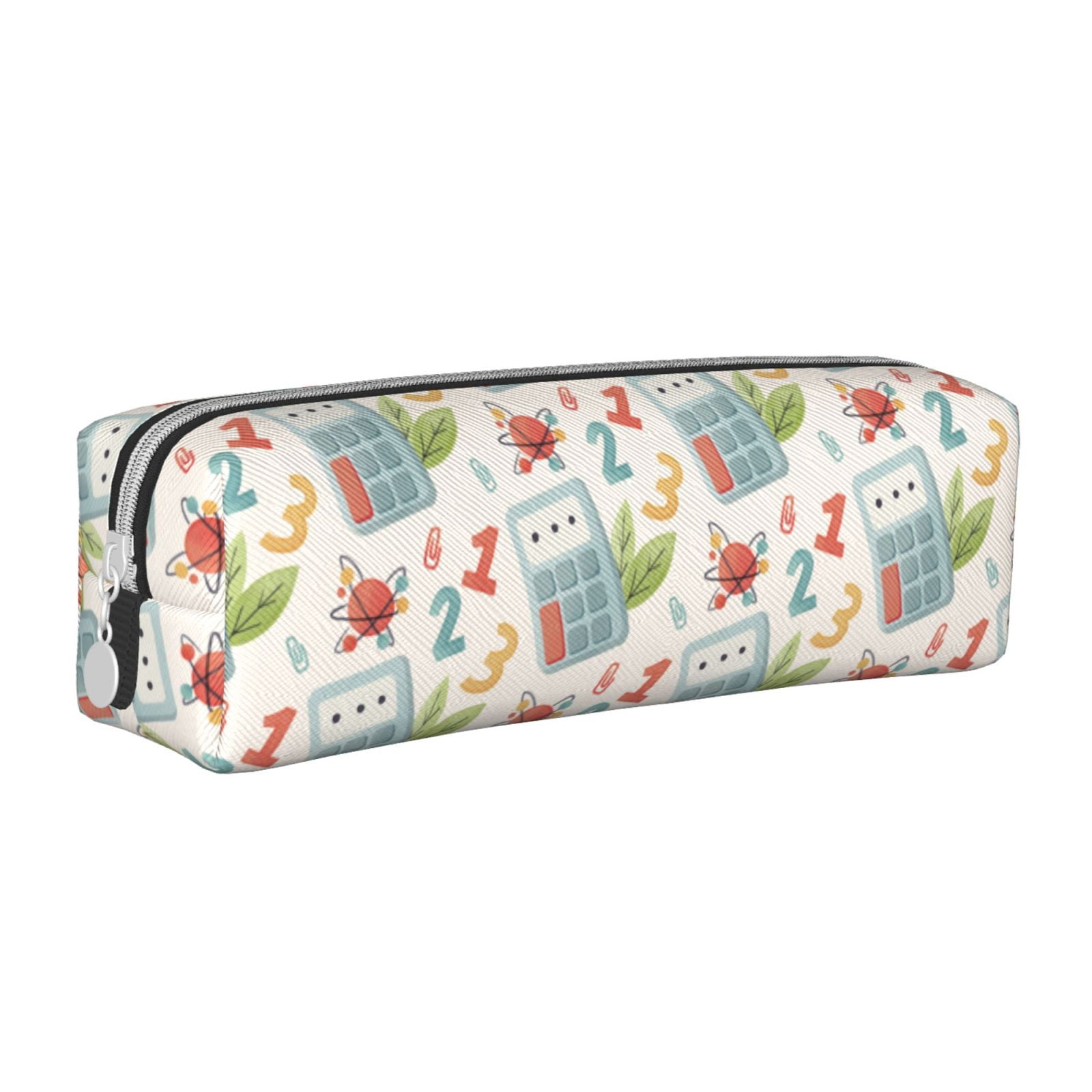 XMXT Leather Pencil Case, Cute Calculator Pattern Large Capacity Pencil ...