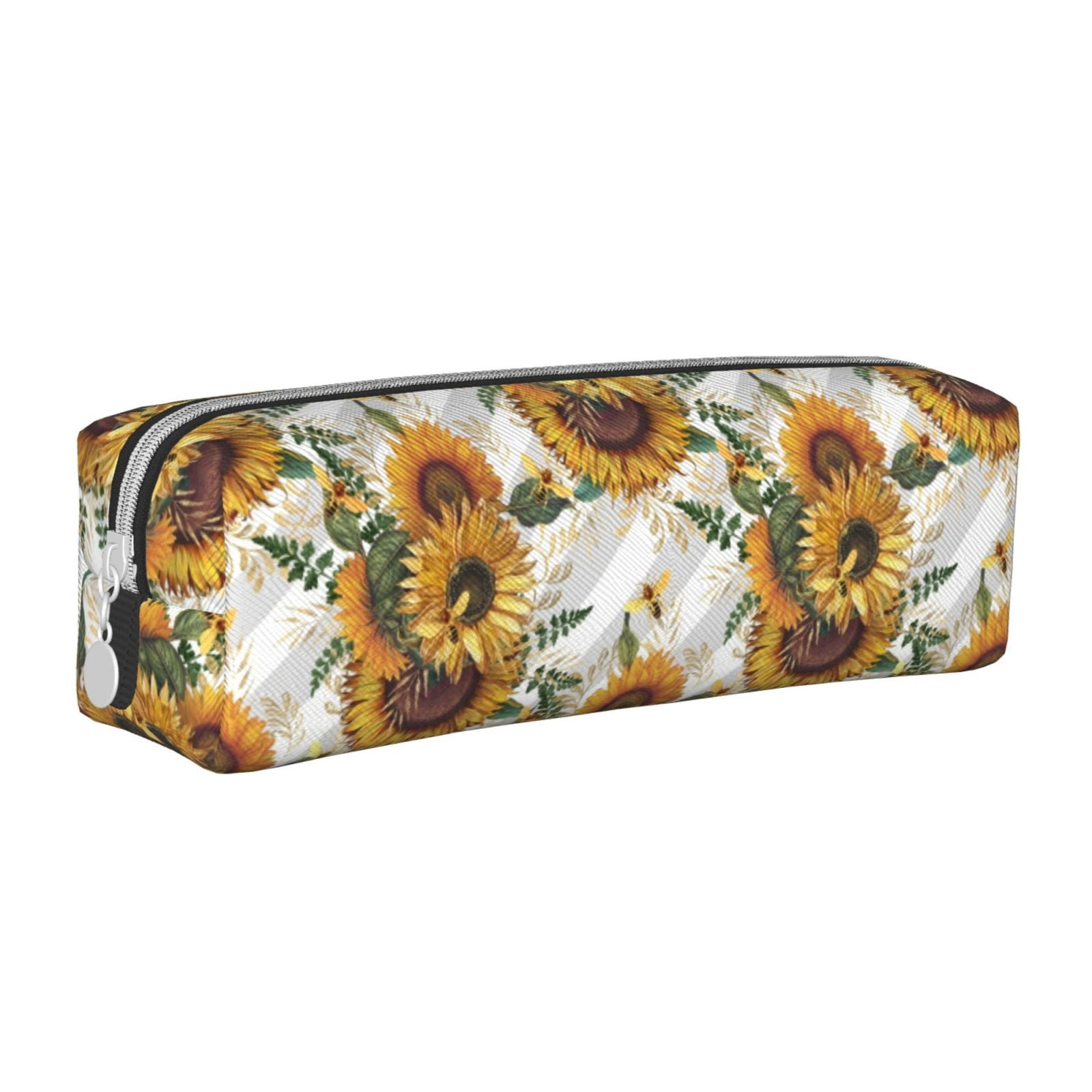 XMXT Leather Pencil Case, Flowers Sunflowers Design Large Capacity ...