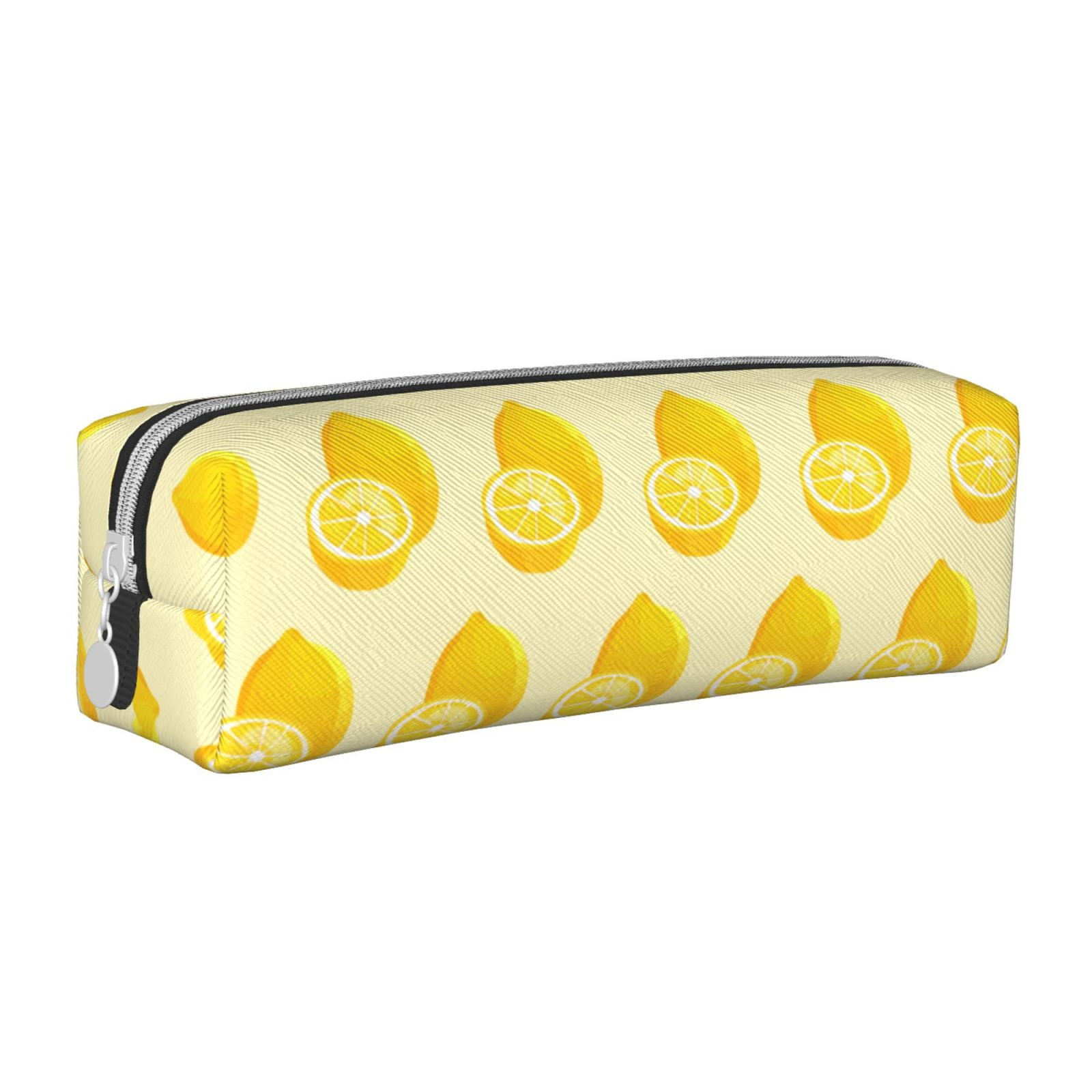 XMXT Leather Pencil Case, Lemon Art Illustrations Large Capacity Pencil ...