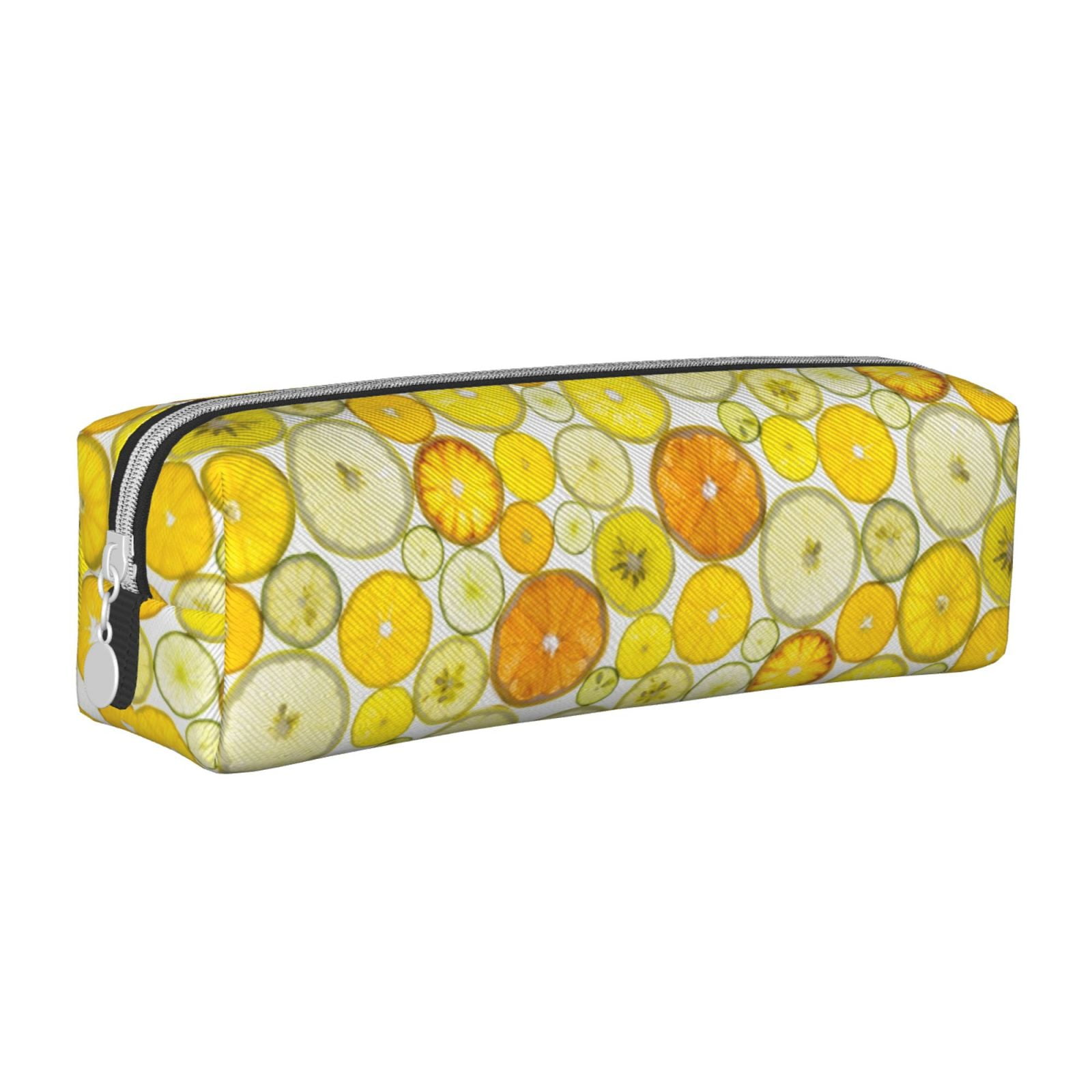XMXT Leather Pencil Case, Lemon Orange Slices Background Large Capacity ...