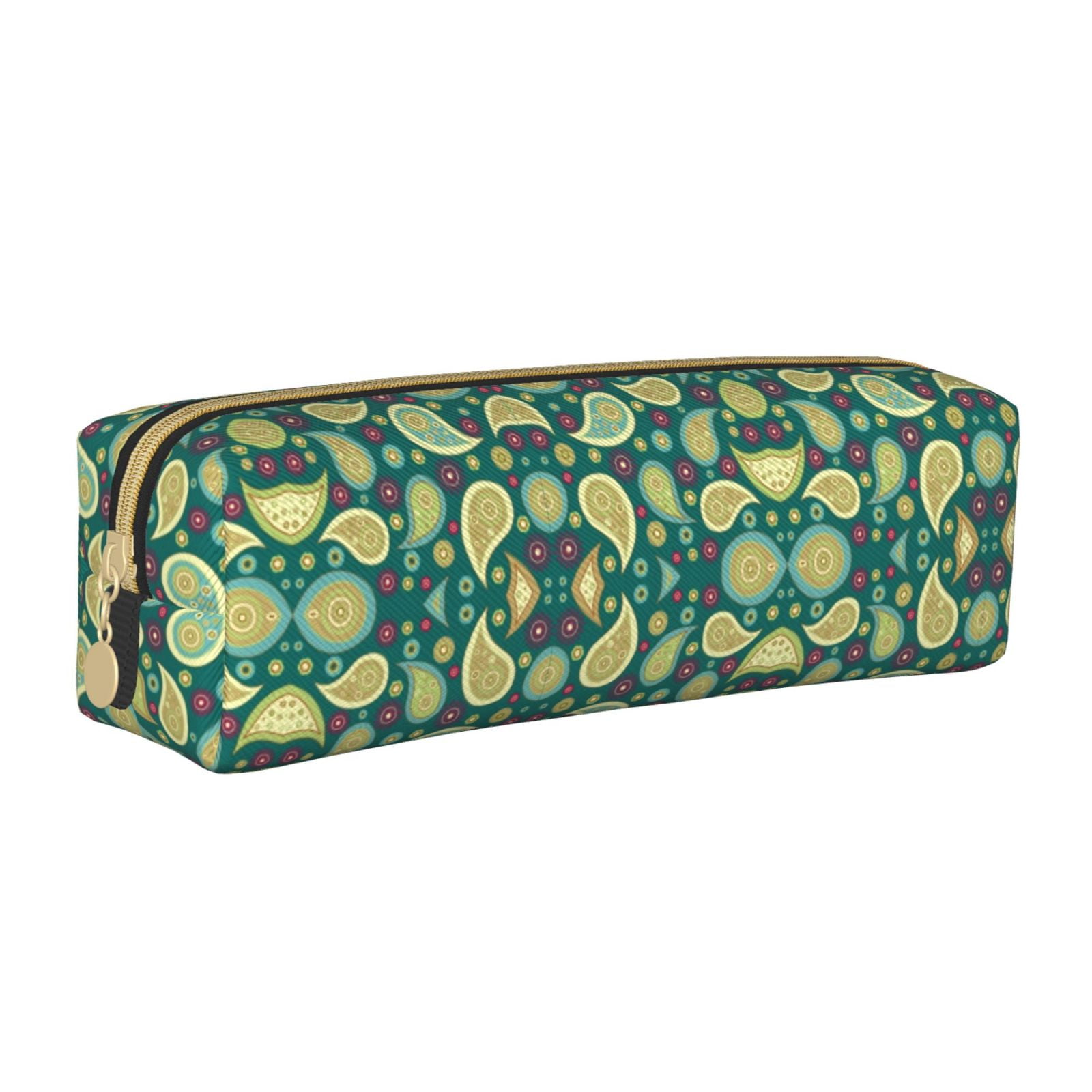 XMXT Leather Pencil Case, Paisley Swirl Leaf Print Large Capacity ...