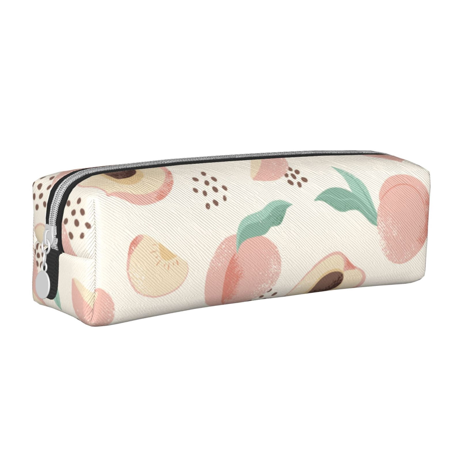 XMXT Leather Pencil Case, Pink Peaches Print Large Capacity Pencil ...
