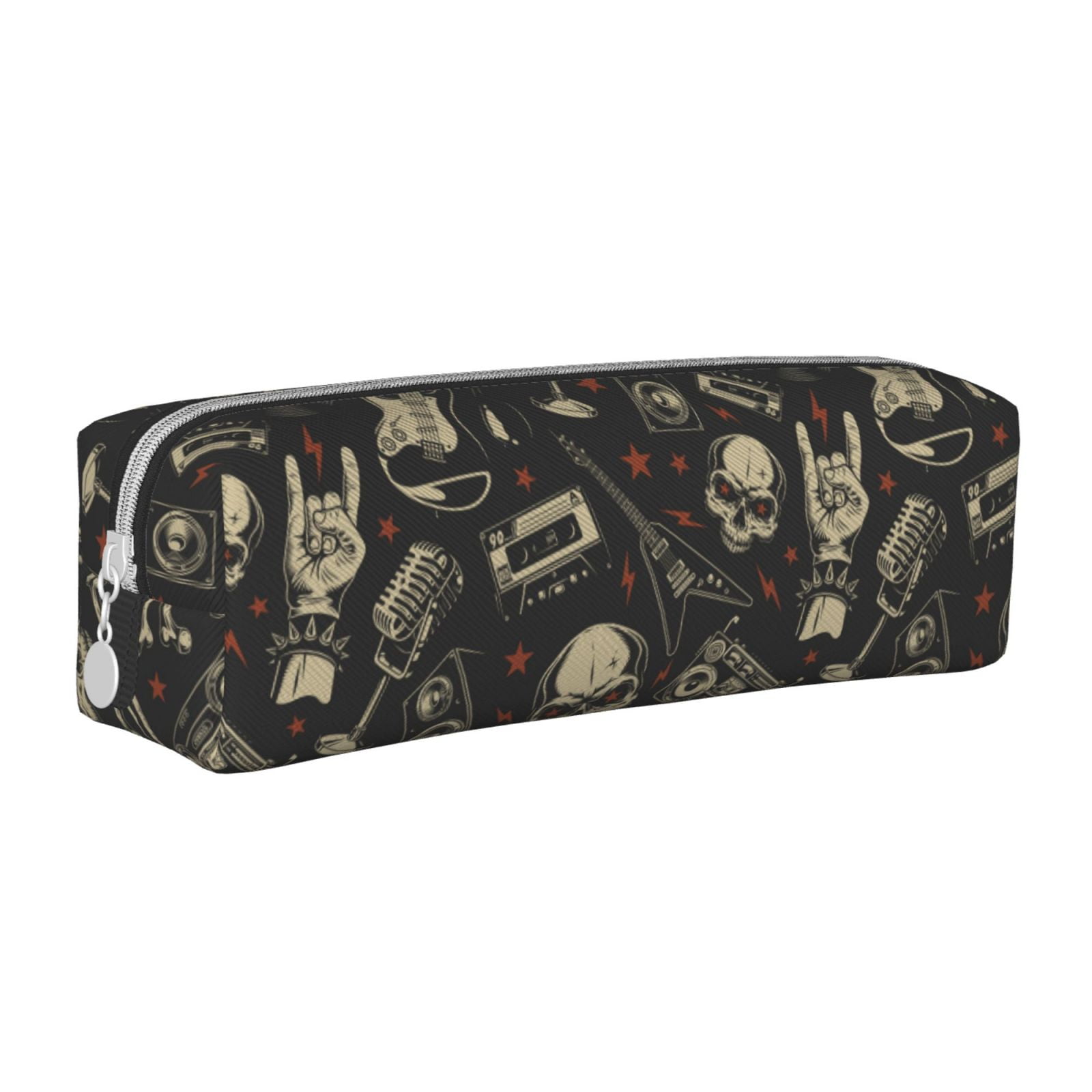 XMXT Leather Pencil Case, Skeleton Rock Music Print Large Capacity ...