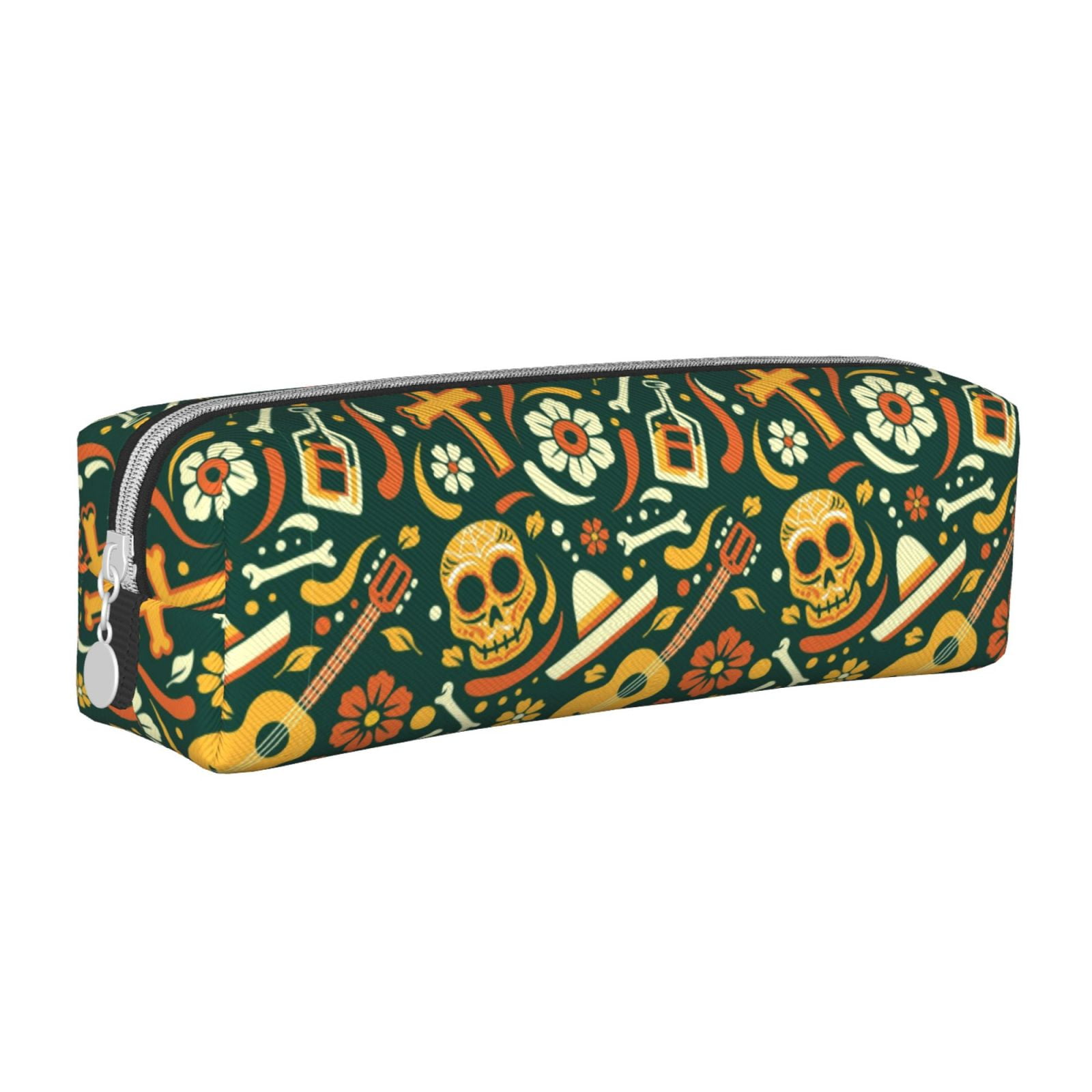 XMXT Leather Pencil Case, Undead Skeleton Print Large Capacity Pencil ...