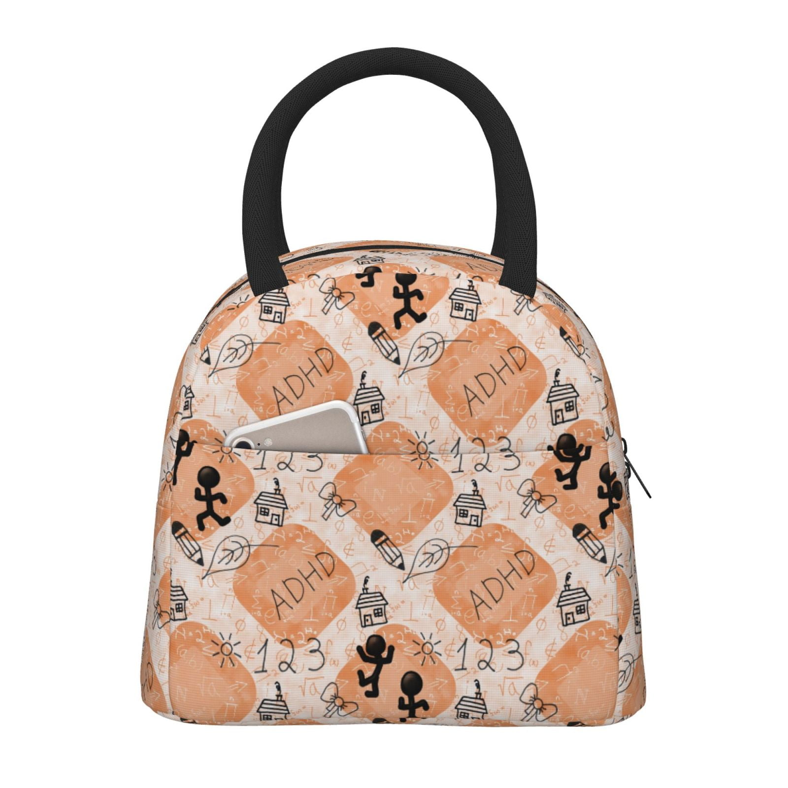 XMXT Lunch Bag Women, Cartoon School Graffiti Print Large Lunchbox ...