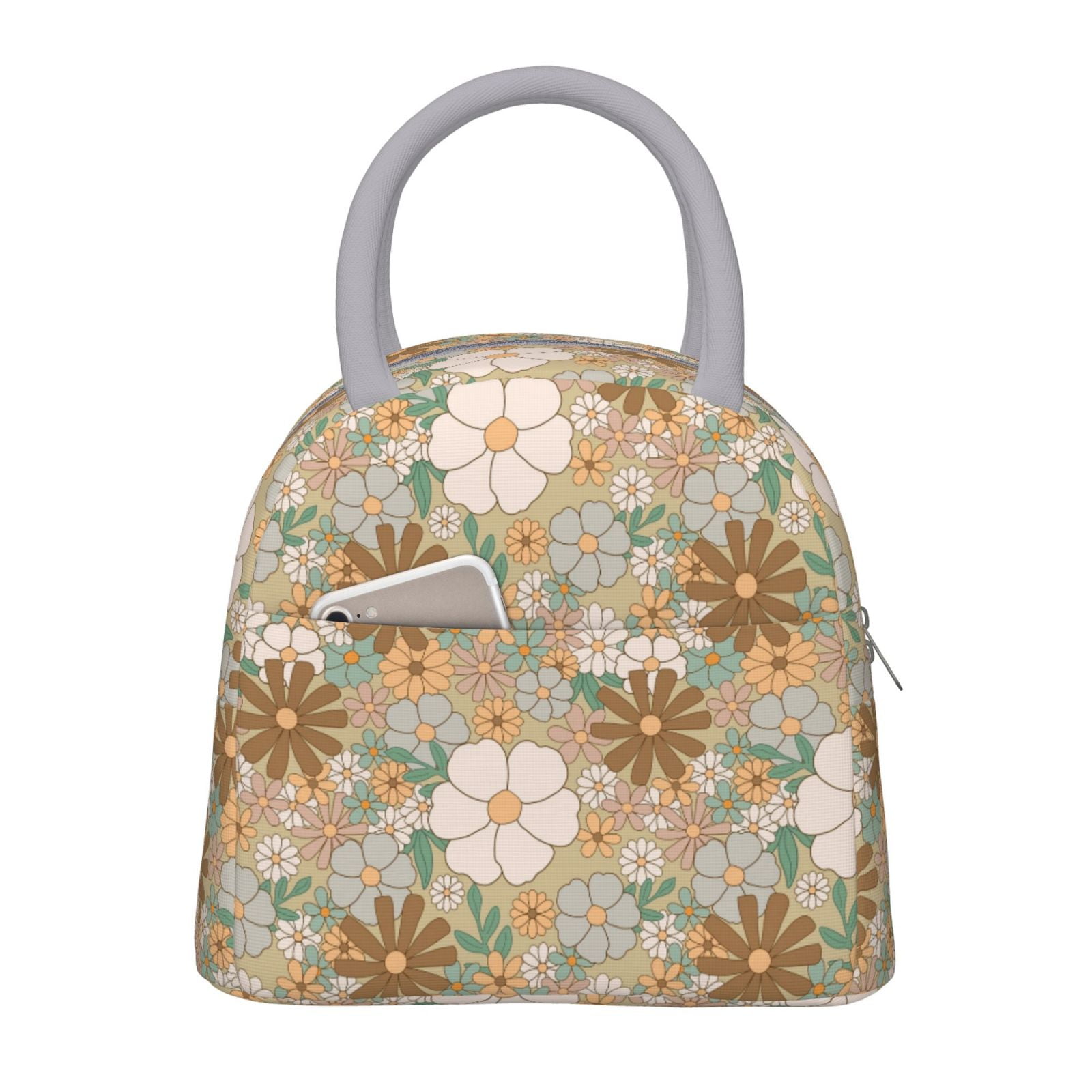 XMXT Lunch Bag Women, Retro Floral Design Print Large Lunchbox ...