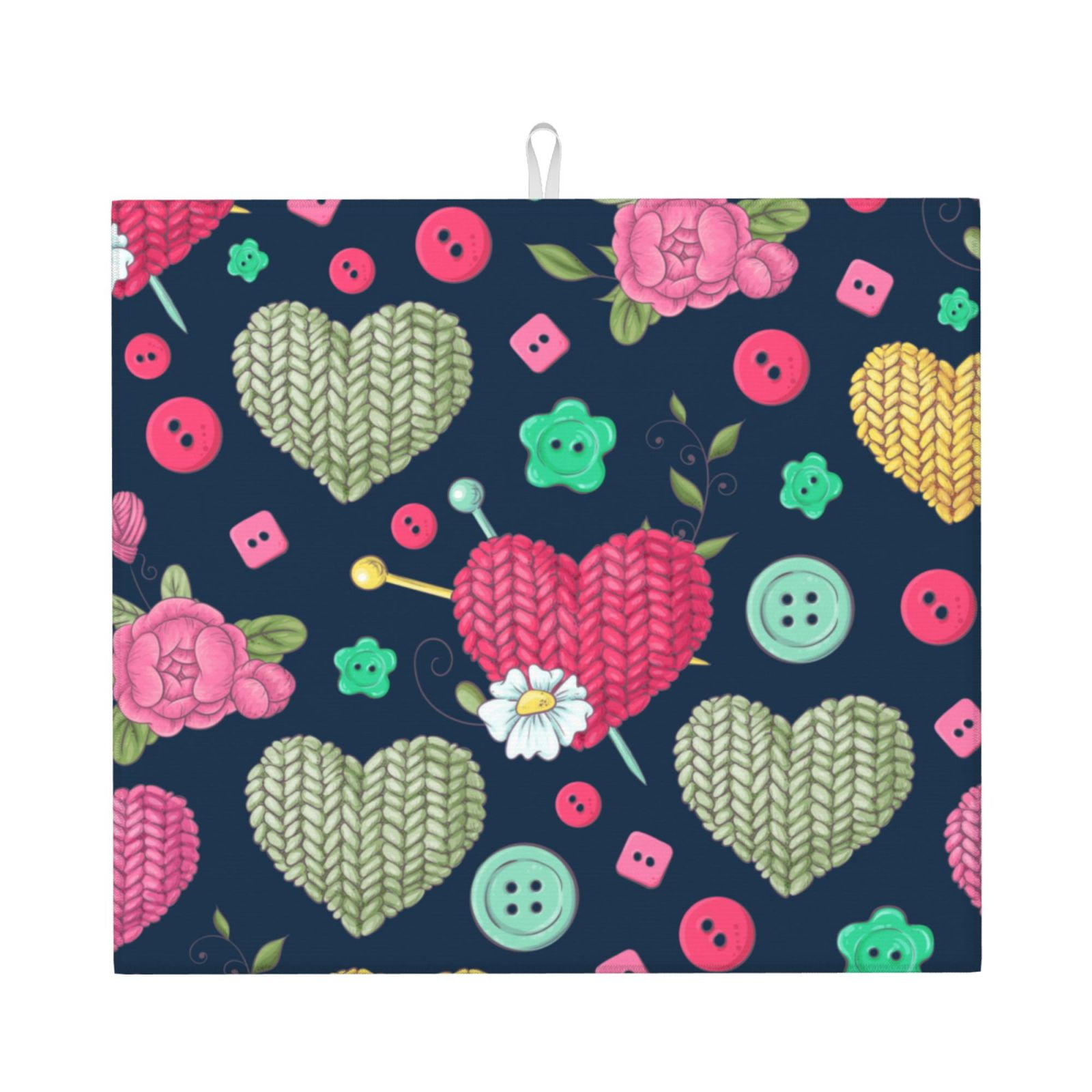 XMXT Microfiber Drying Mat, Cartoon Knit Love Print Absorbent Dish ...