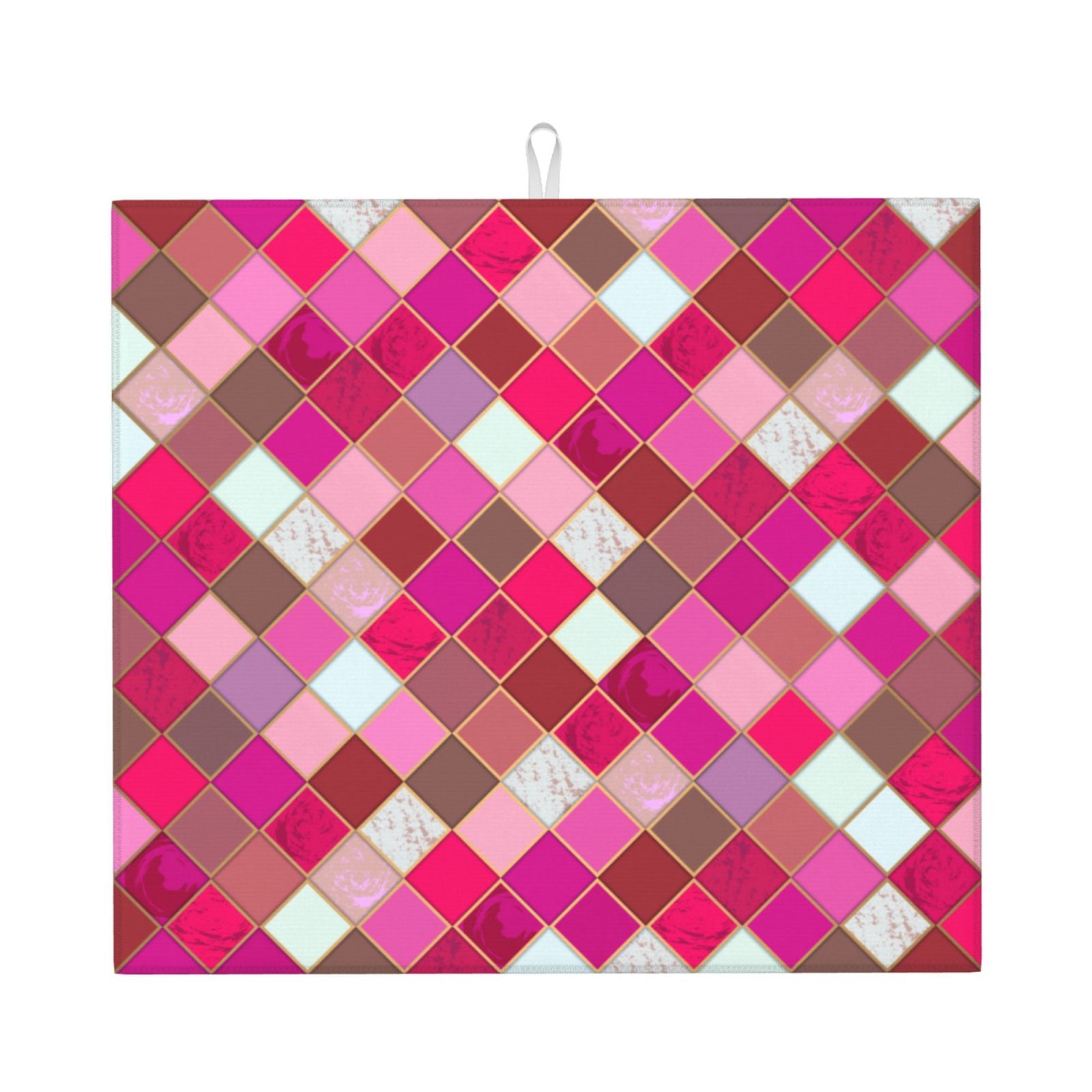 XMXT Microfiber Drying Mat for Kitchen Counter, Fuchsia Mosaic Print ...