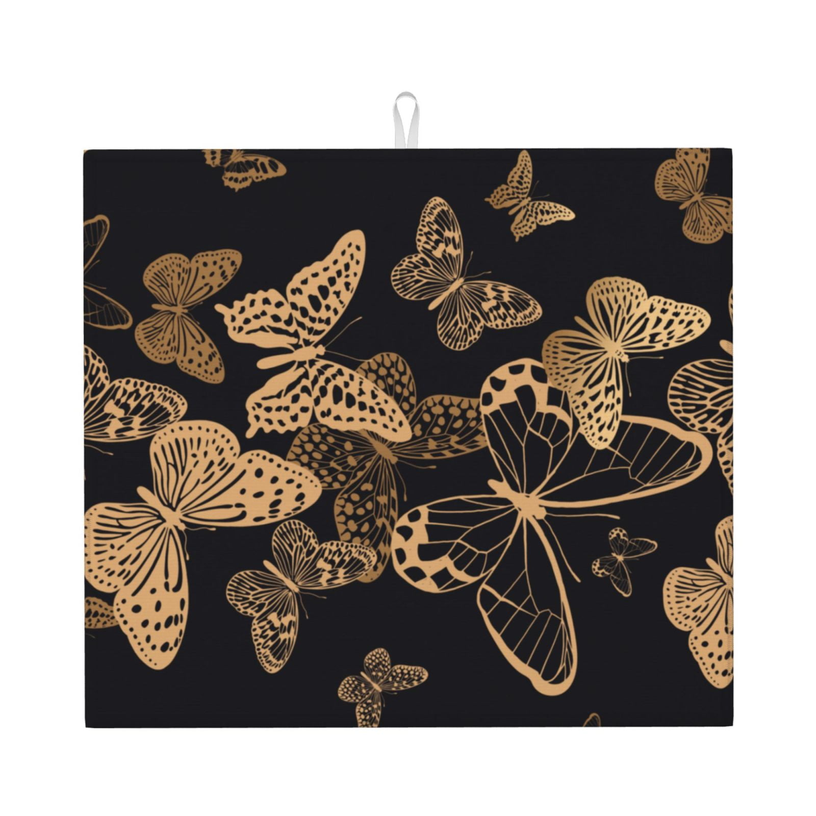 XMXT Microfiber Drying Mat for Kitchen Counter, Gold Seamless Butterfly ...