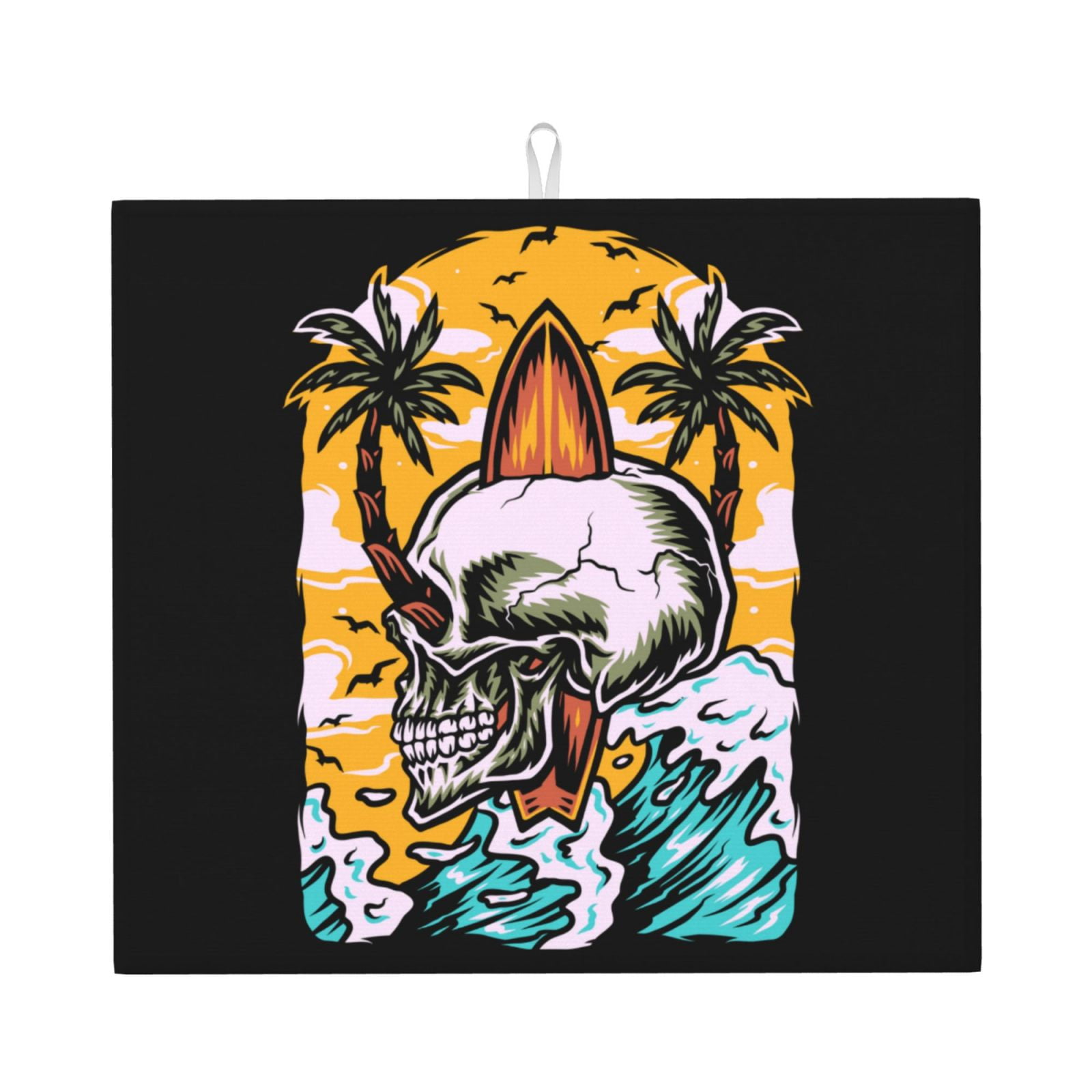 XMXT Microfiber Drying Mat for Kitchen Counter, Skull Surfboard Print ...
