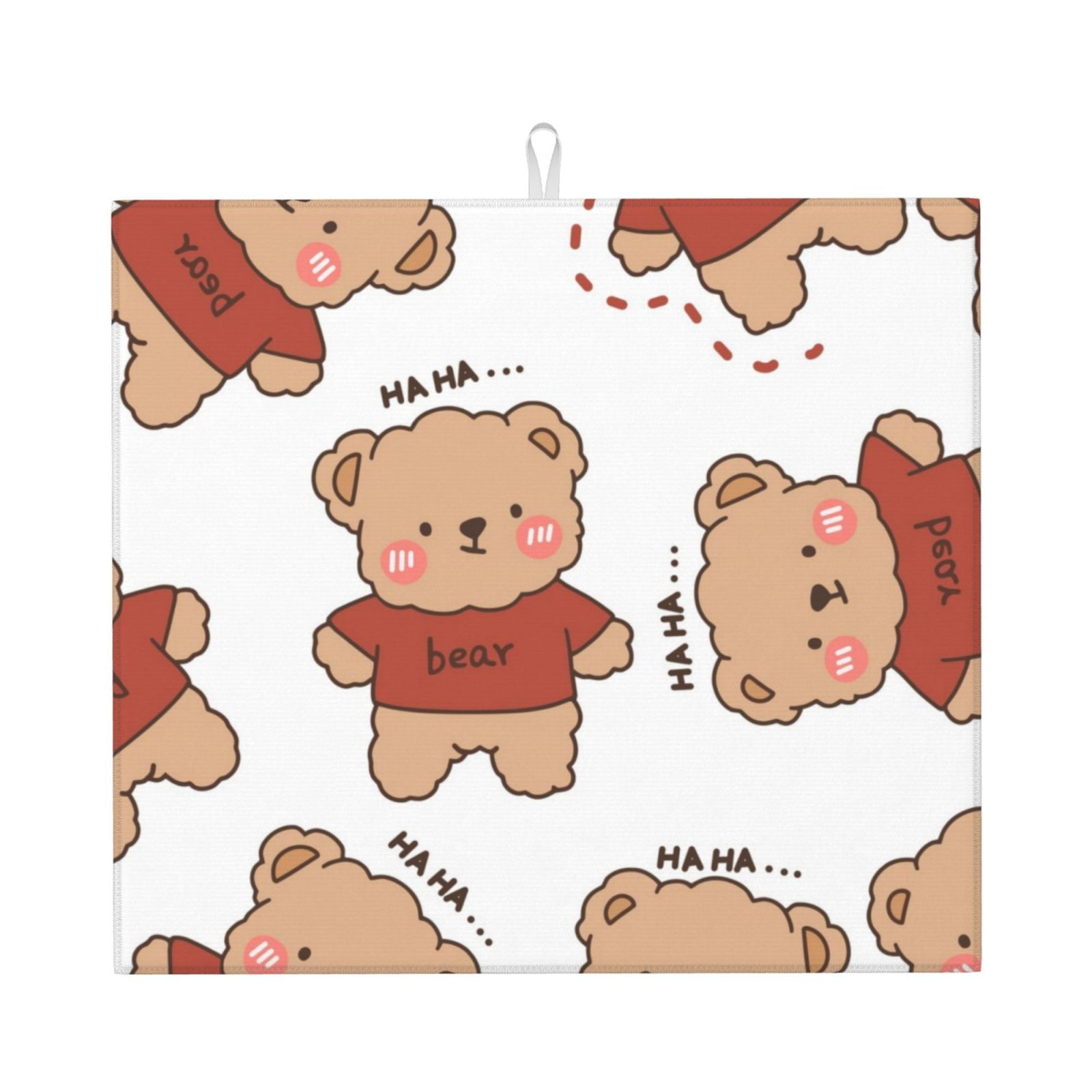 XMXT Microfiber Drying Mats, Cartoon Teddy Bear Print Absorbent Dish ...