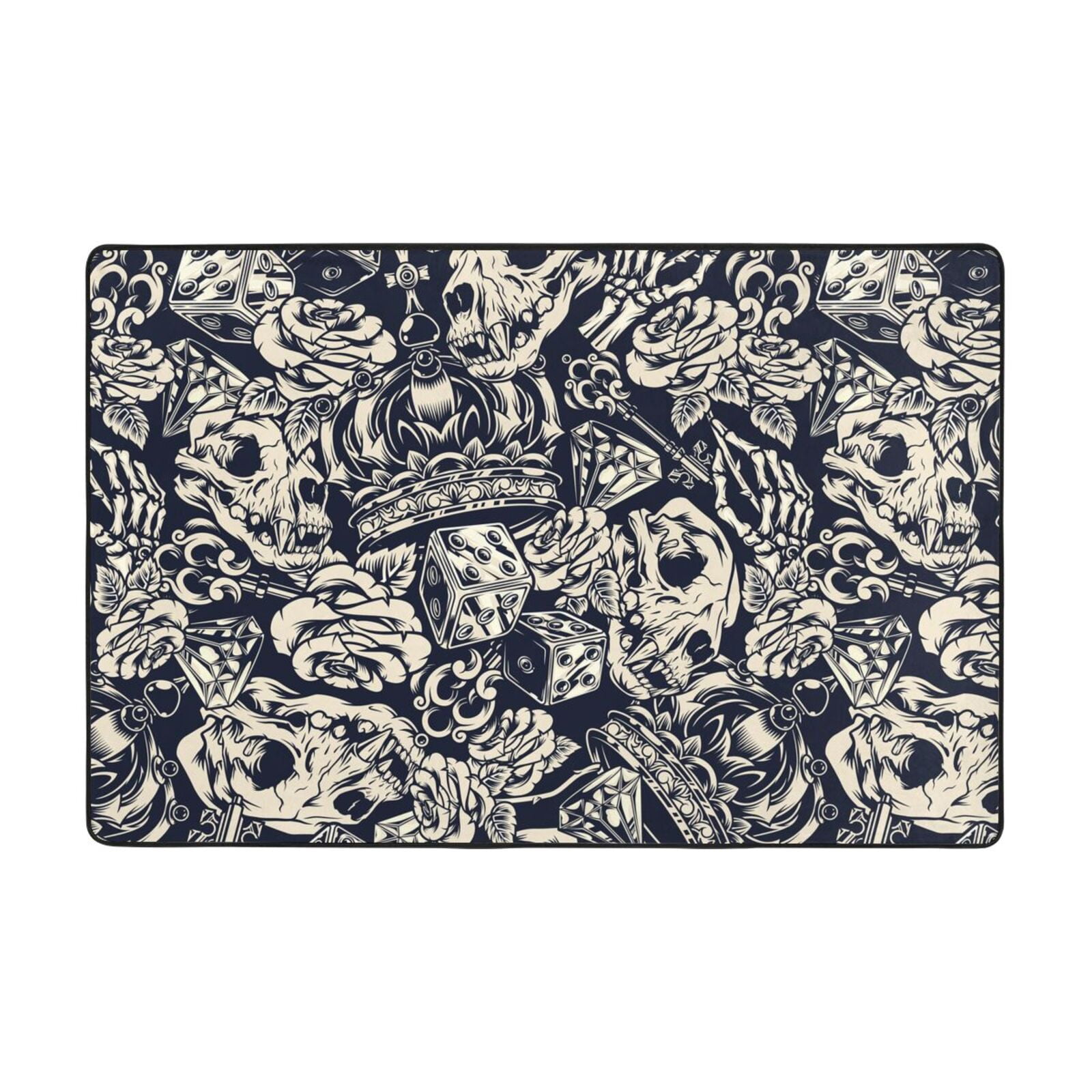 XMXT Non-Slip Area Rug, Retro Black Skull Pattern Polyester Rugs for ...