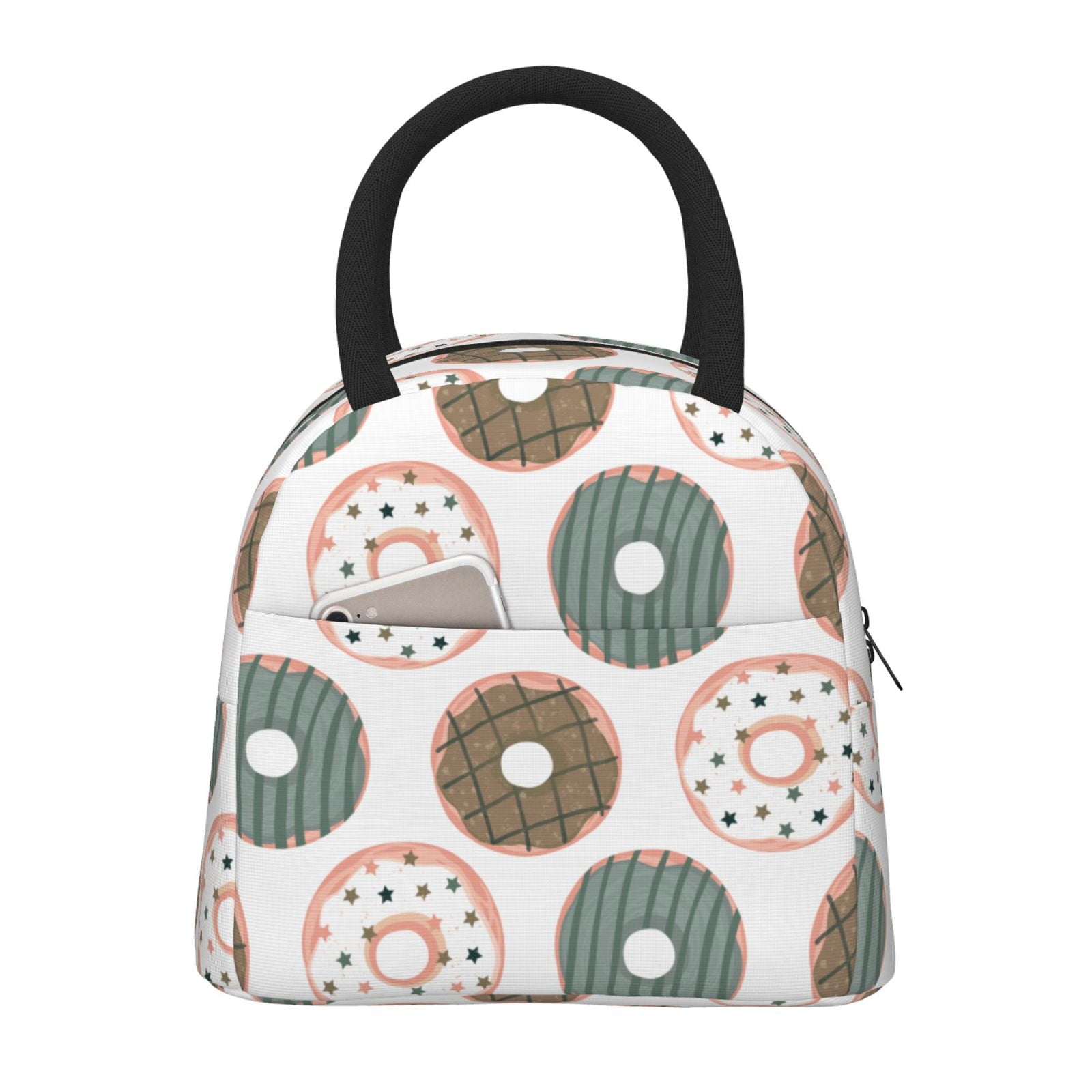 XMXT Reusable Insulated Lunch Bag Women Men, Hand Drawn Donut Lunchbox ...