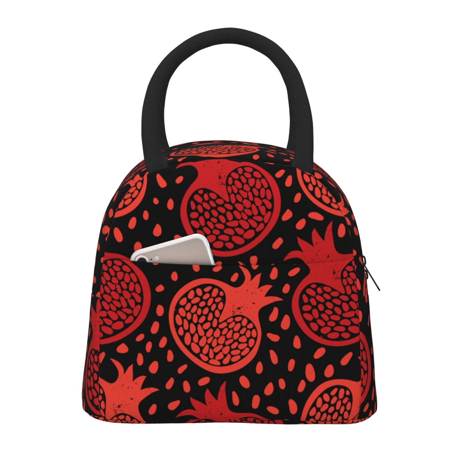 XMXT Reusable Insulated Lunch Bag Women Men, Red Pomegranate Print ...