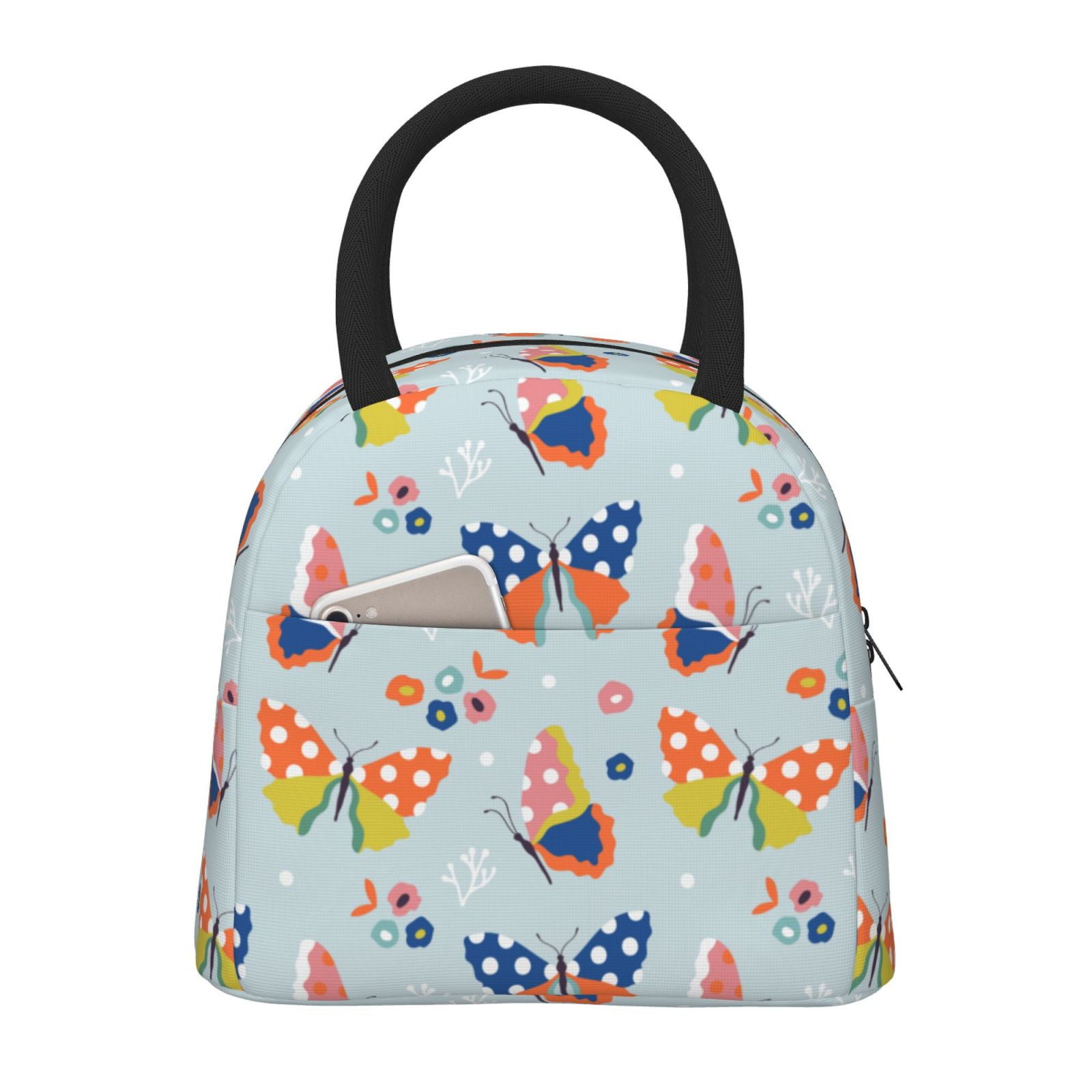 XMXT Reusable Lunch Bag Women, Blue Cartoon Spotted Butterfly Large ...