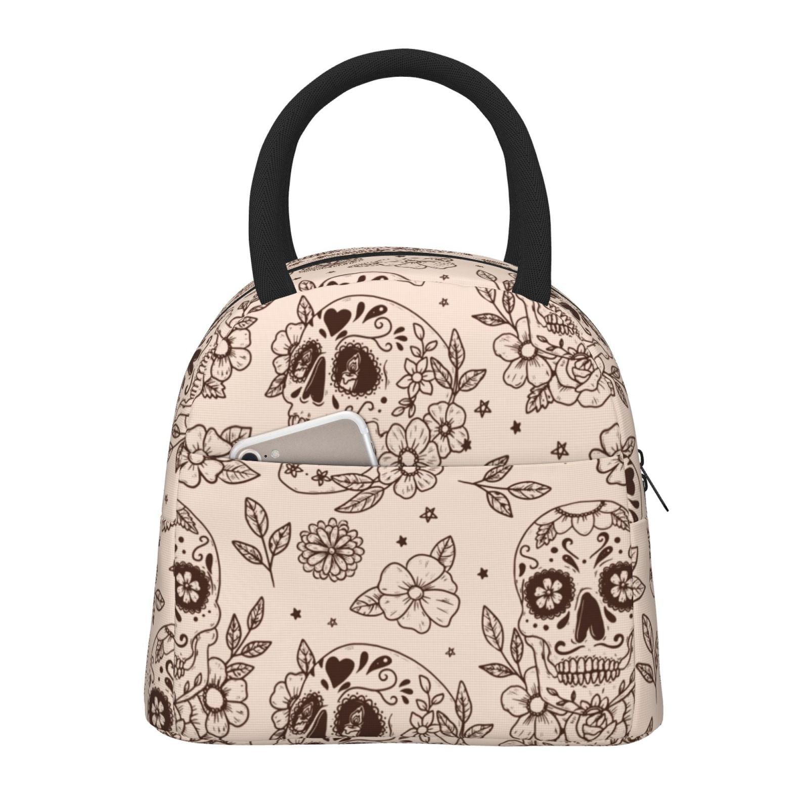 XMXT Reusable Lunch Bag Women, Ethnic Style Line Skull Large Lunchbox ...