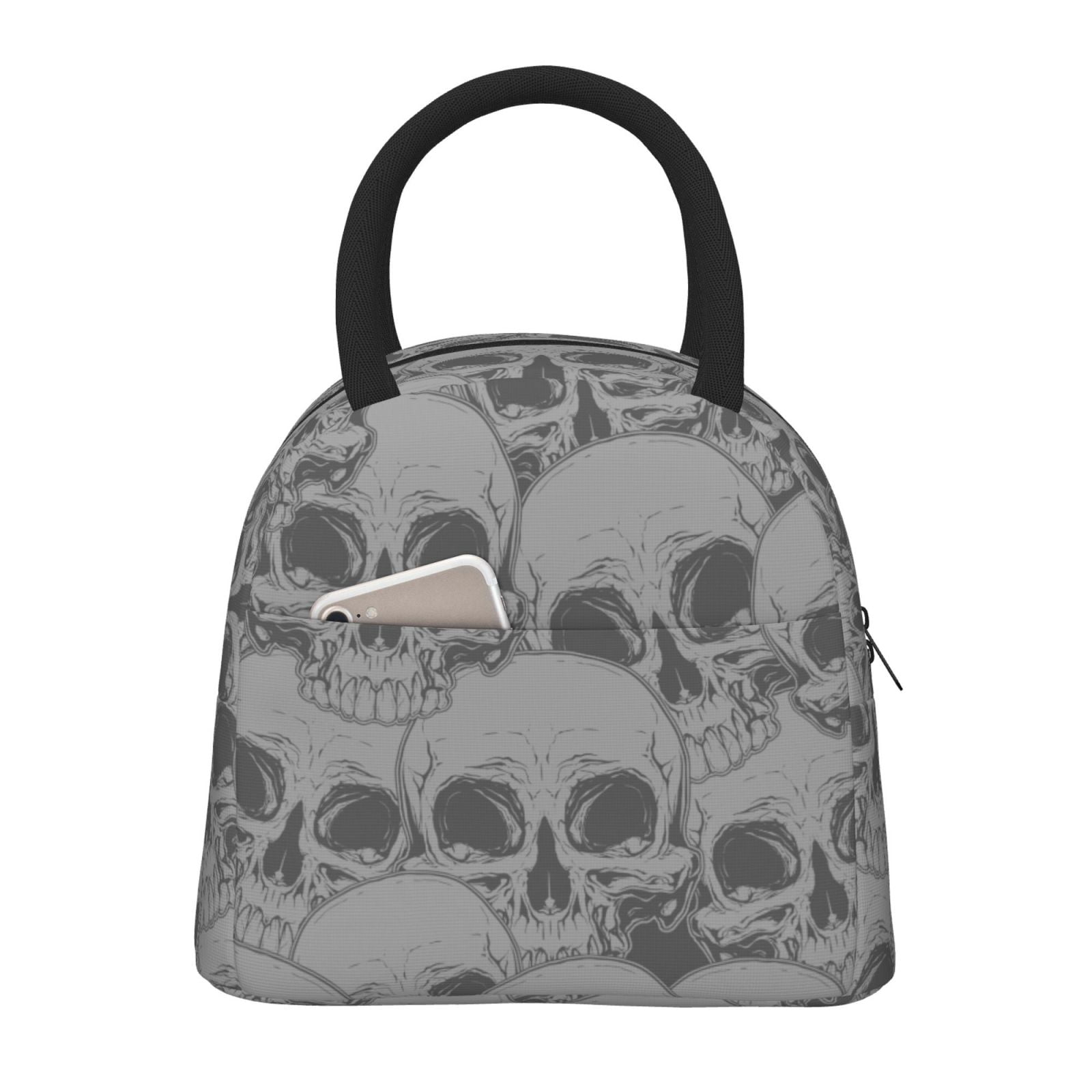 XMXT Reusable Lunch Bag Women, Grey Skeleton Print Large Lunchbox ...