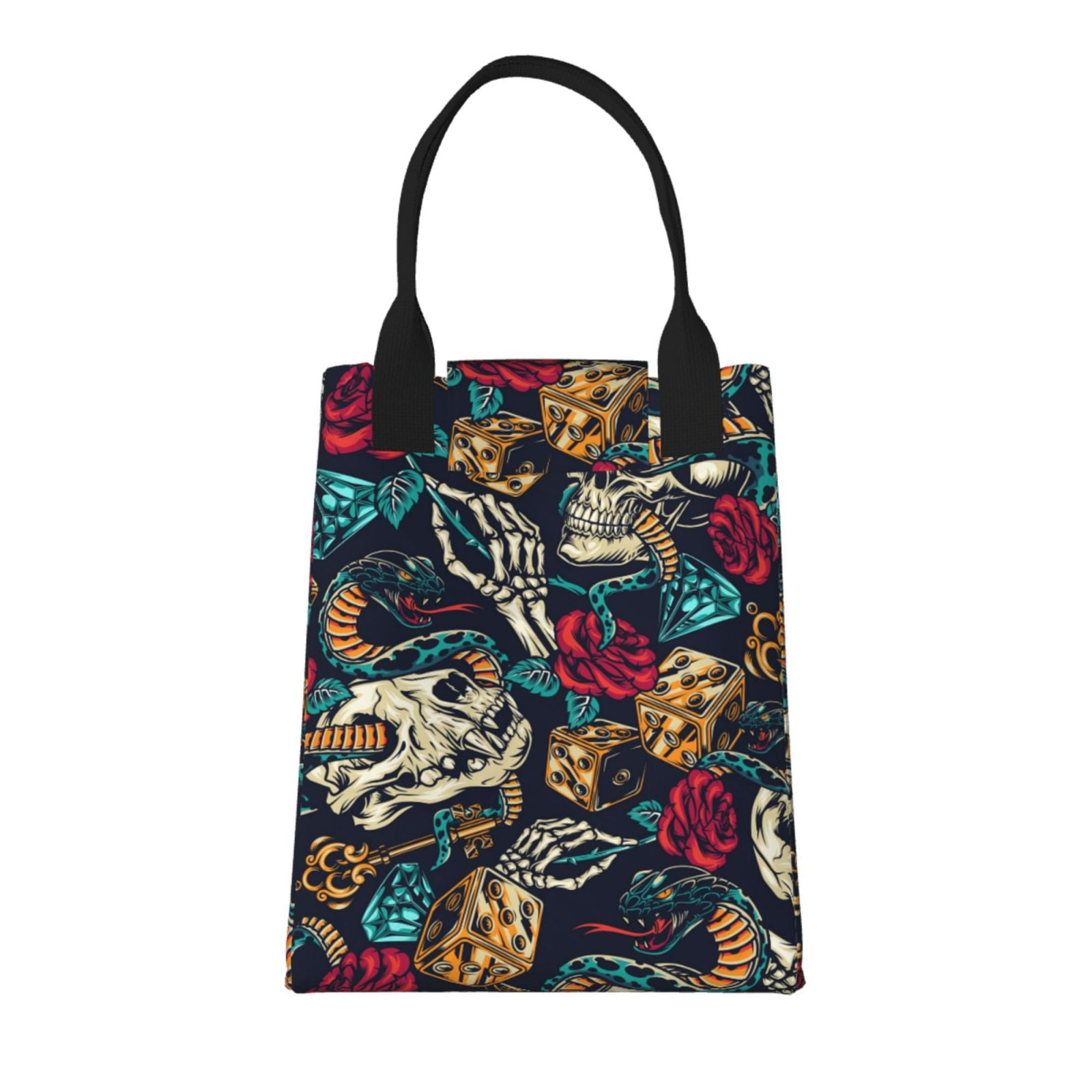 XMXT Reusable Lunch Bag Women, Kull Snake Flower Large Lunchbox ...