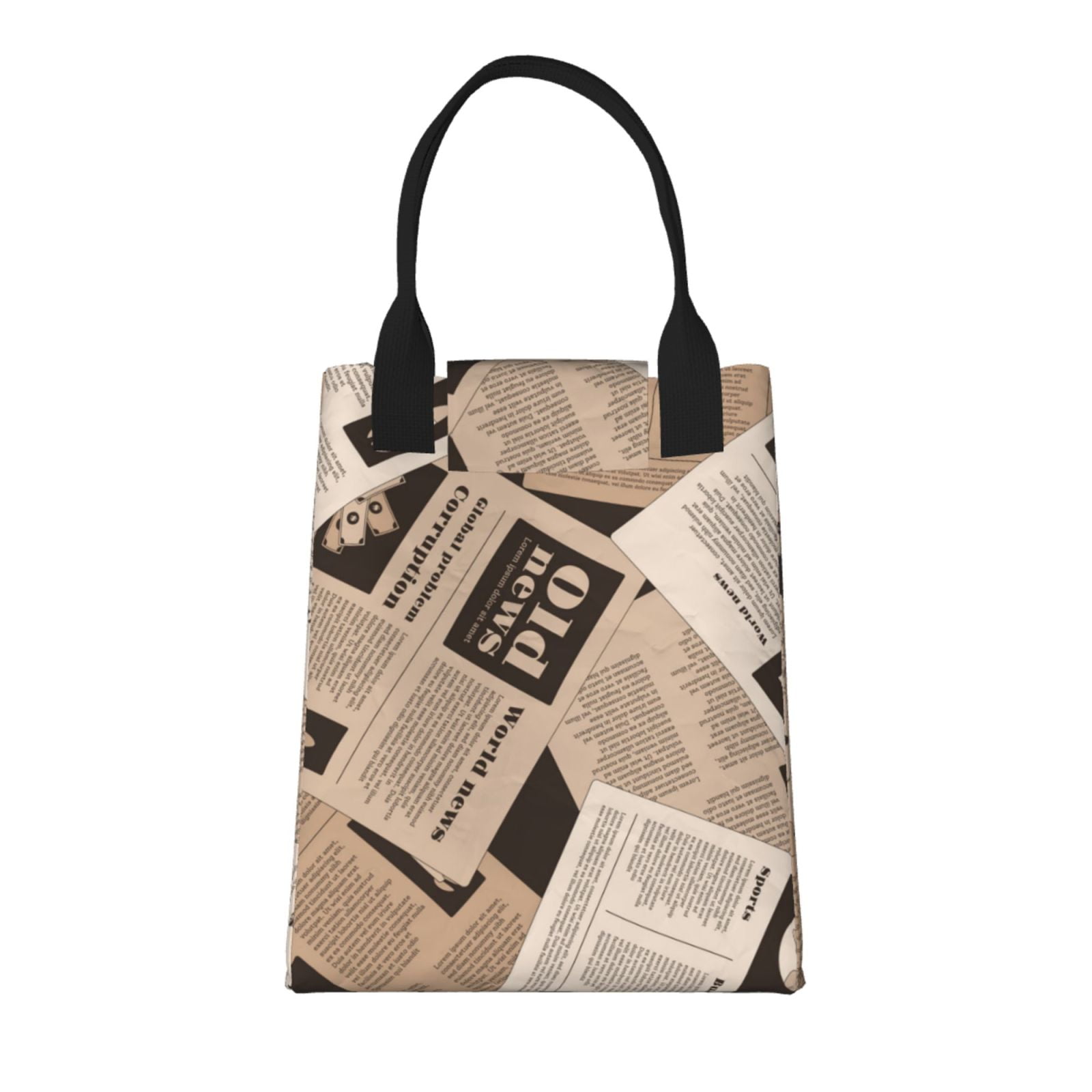XMXT Reusable Lunch Bag Women, Old Newspaper Hand Drawn Insulated Lunch ...