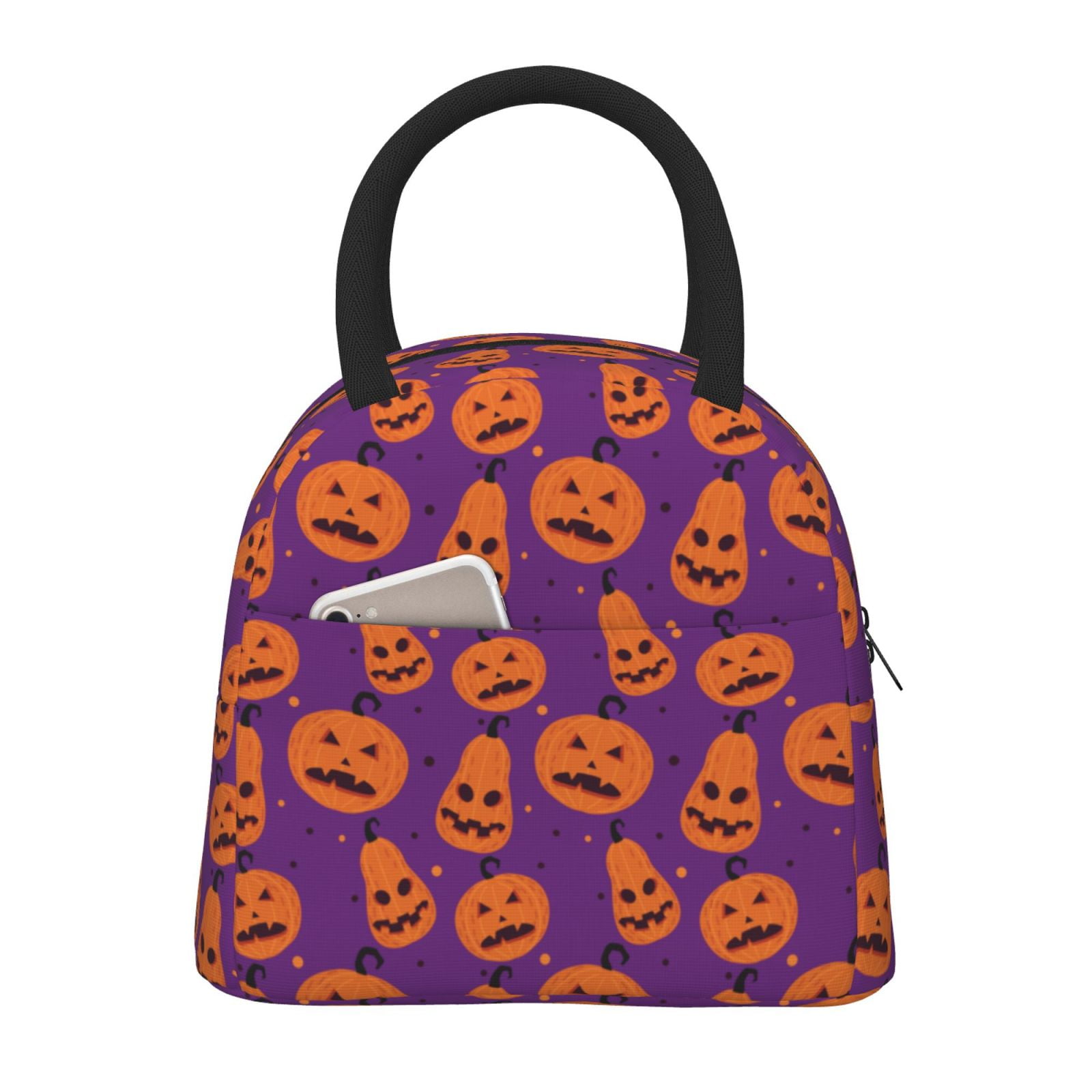 XMXT Reusable Lunch Bag Women, Purple Pumpkin Ghost Faces Large ...