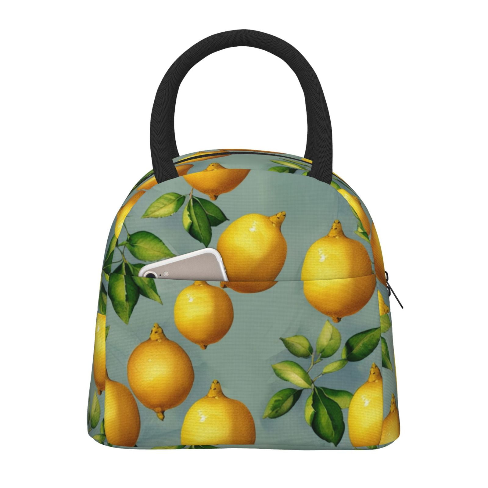 XMXT Reusable Lunch Bag Women, Realistic Lemon Leaves Large Lunchbox ...