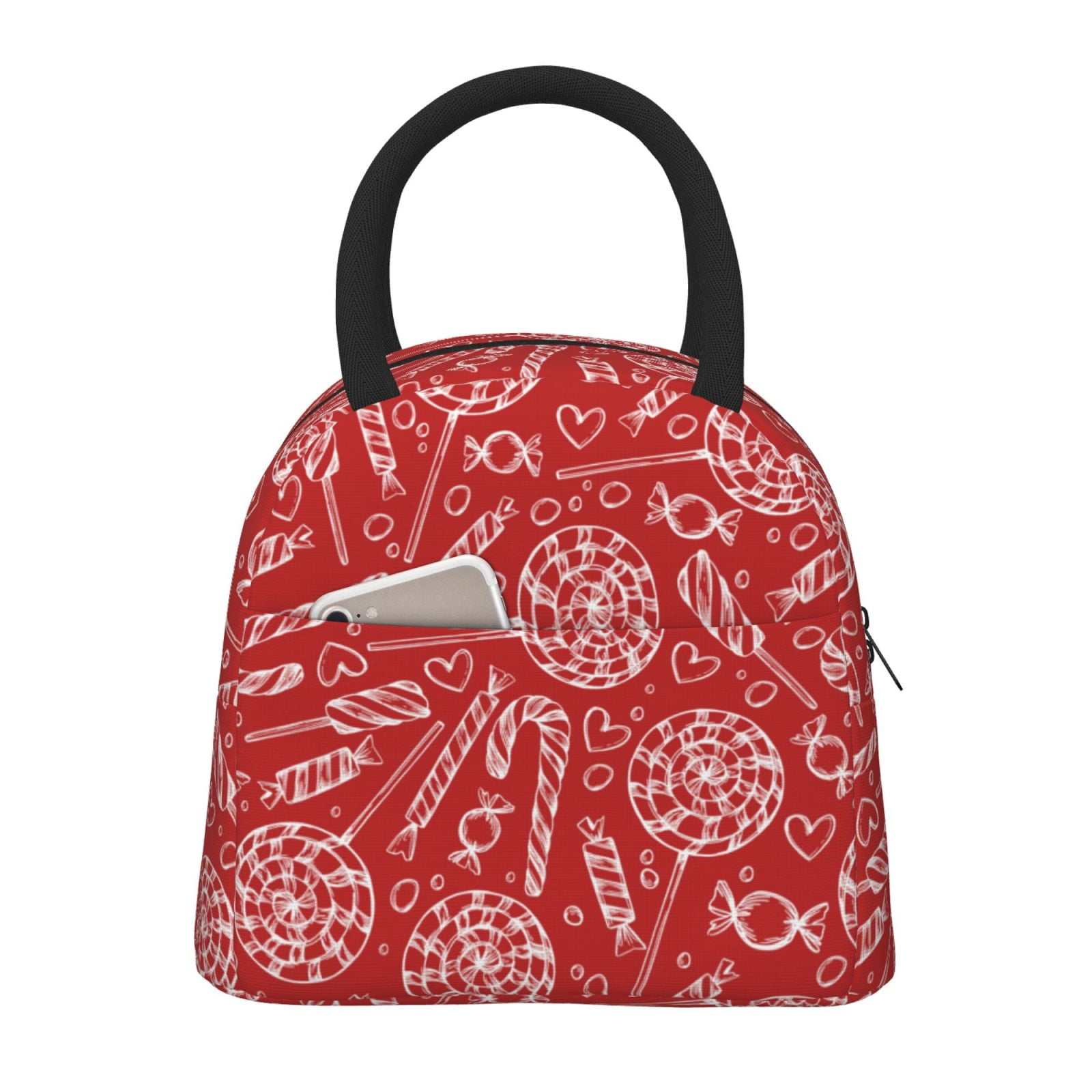 XMXT Reusable Lunch Bag Women, Red Lollipop Candy Hand Drawn Large ...
