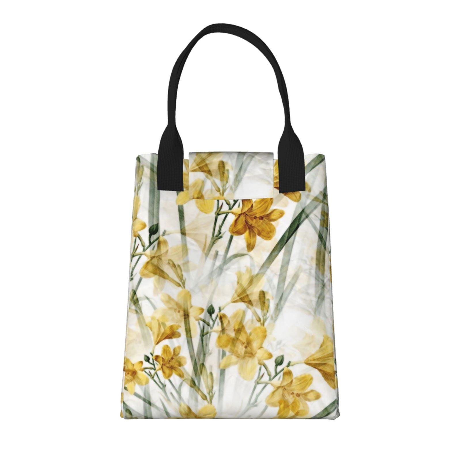 XMXT Reusable Lunch Bag Women, Yellow Floral Pattern Large Lunchbox ...