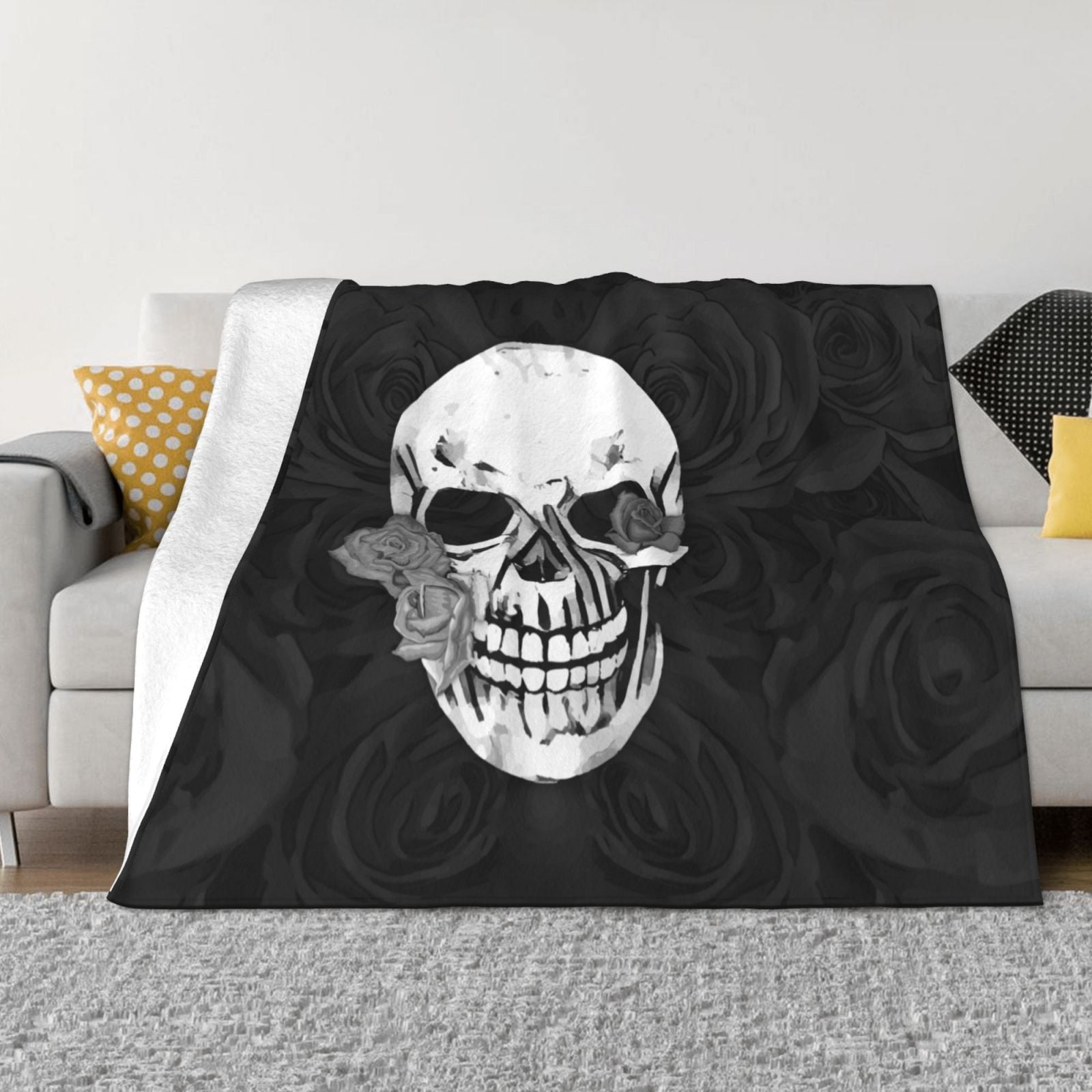 XMXT Throw Blanket, Aged Floral Skeleton Print Machine Washable ...