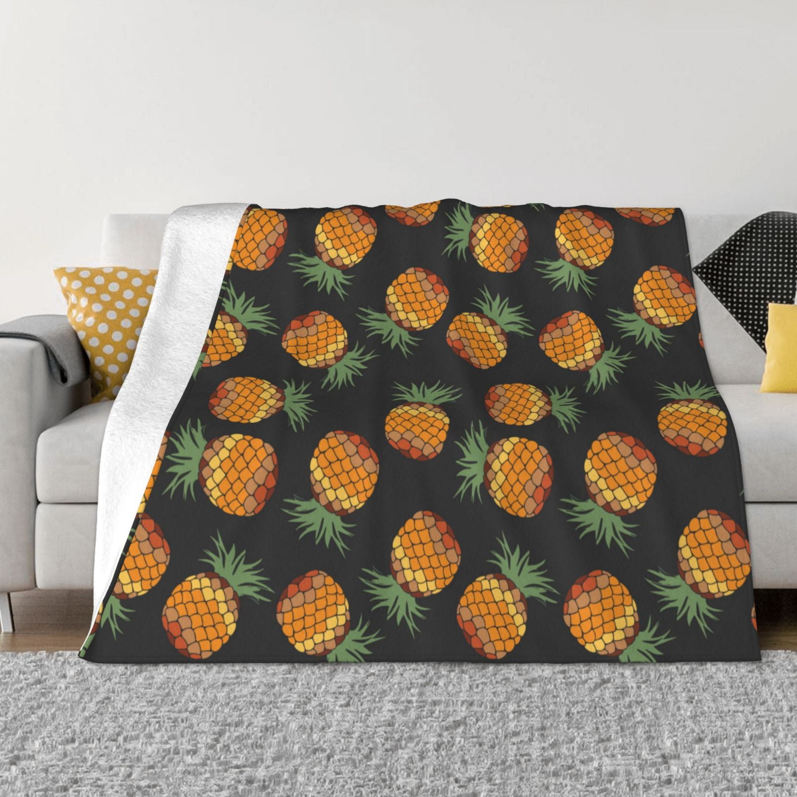 XMXT Throw Blanket, Cartoon Pineapple Print Machine Washable Blankets ...