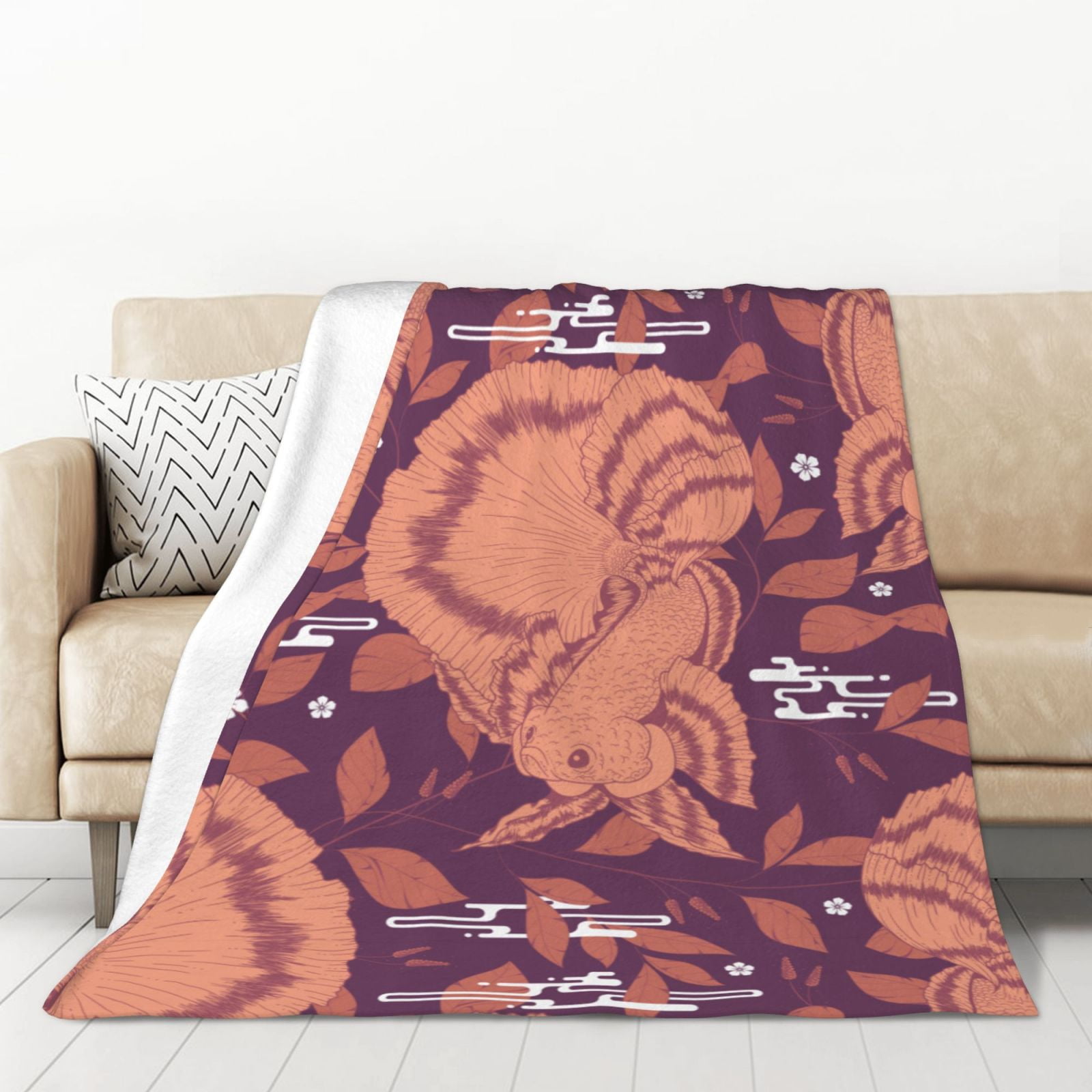 XMXT Throw Blanket, Cute Goldfish Pattern Flannel Blanket for Bed Sofa ...