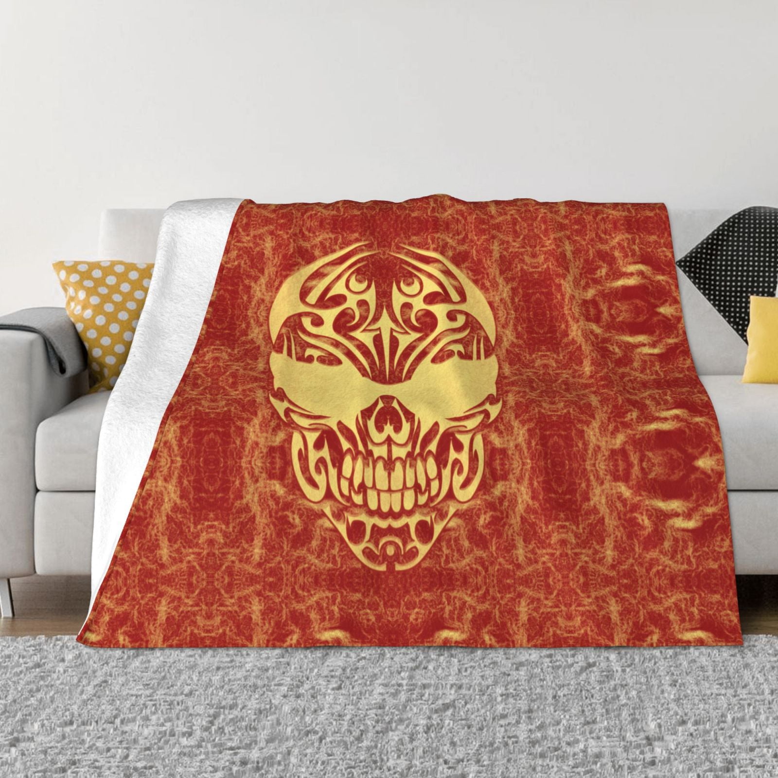 XMXT Throw Blanket, Death Tribe Skull Red Print Machine Washable ...
