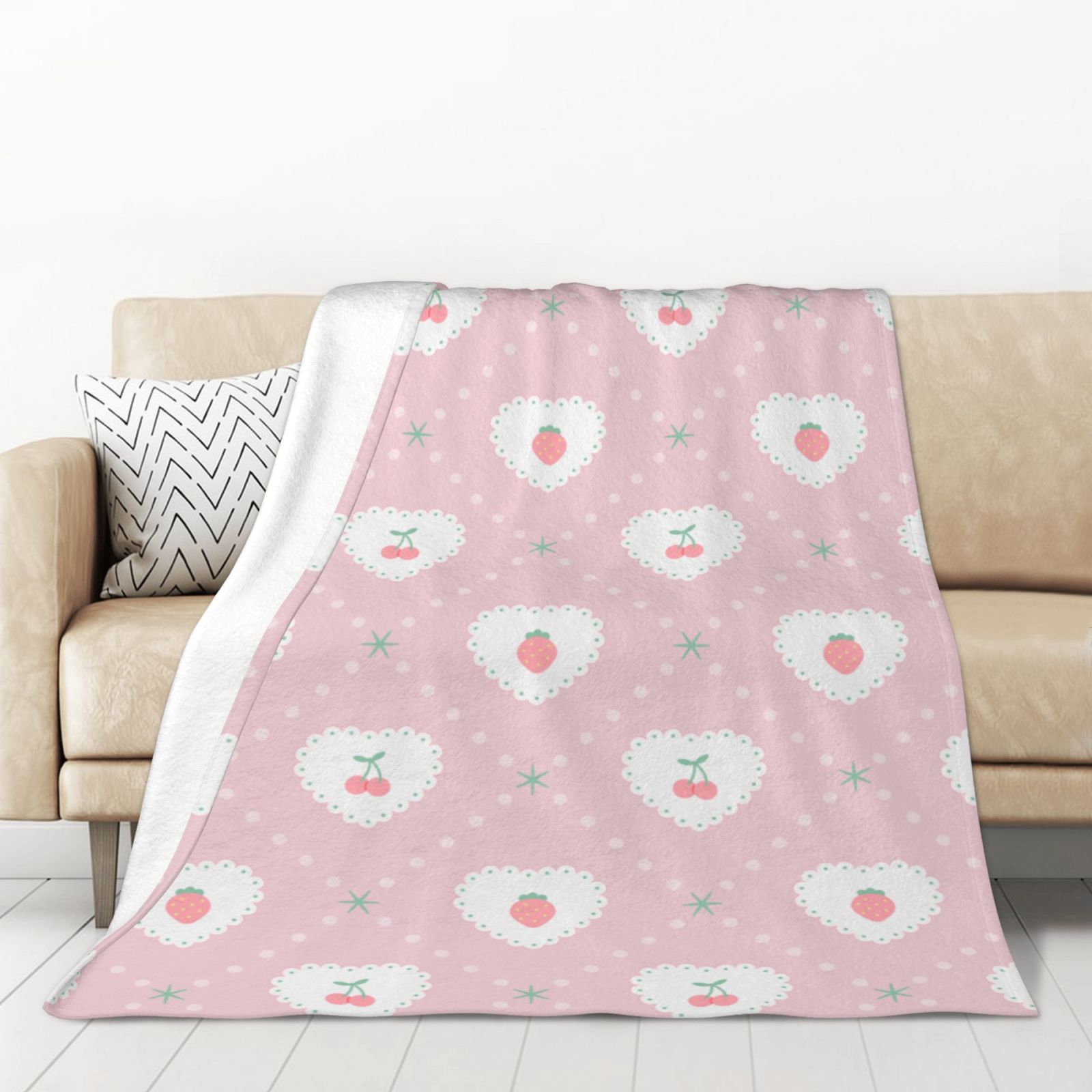 XMXT Throw Blanket, Pink Pixel Cherry Heart Flannel Blanket for Bed ...