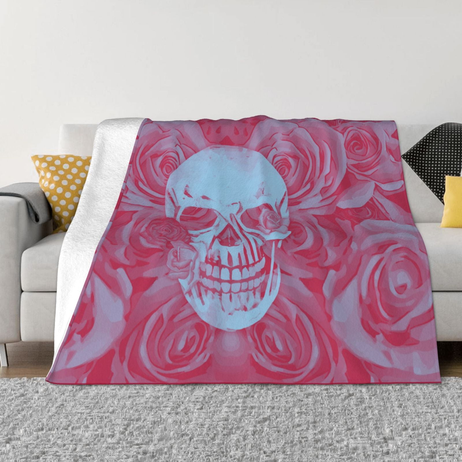 XMXT Throw Blanket, Vintage Aged Floral Skull Pattern Machine Washable ...