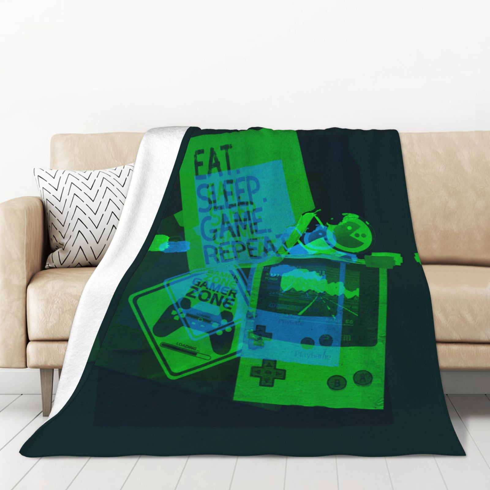 XMXT Throw Blankets, Game Sticker Handle Double Color Pattern Green Bed ...